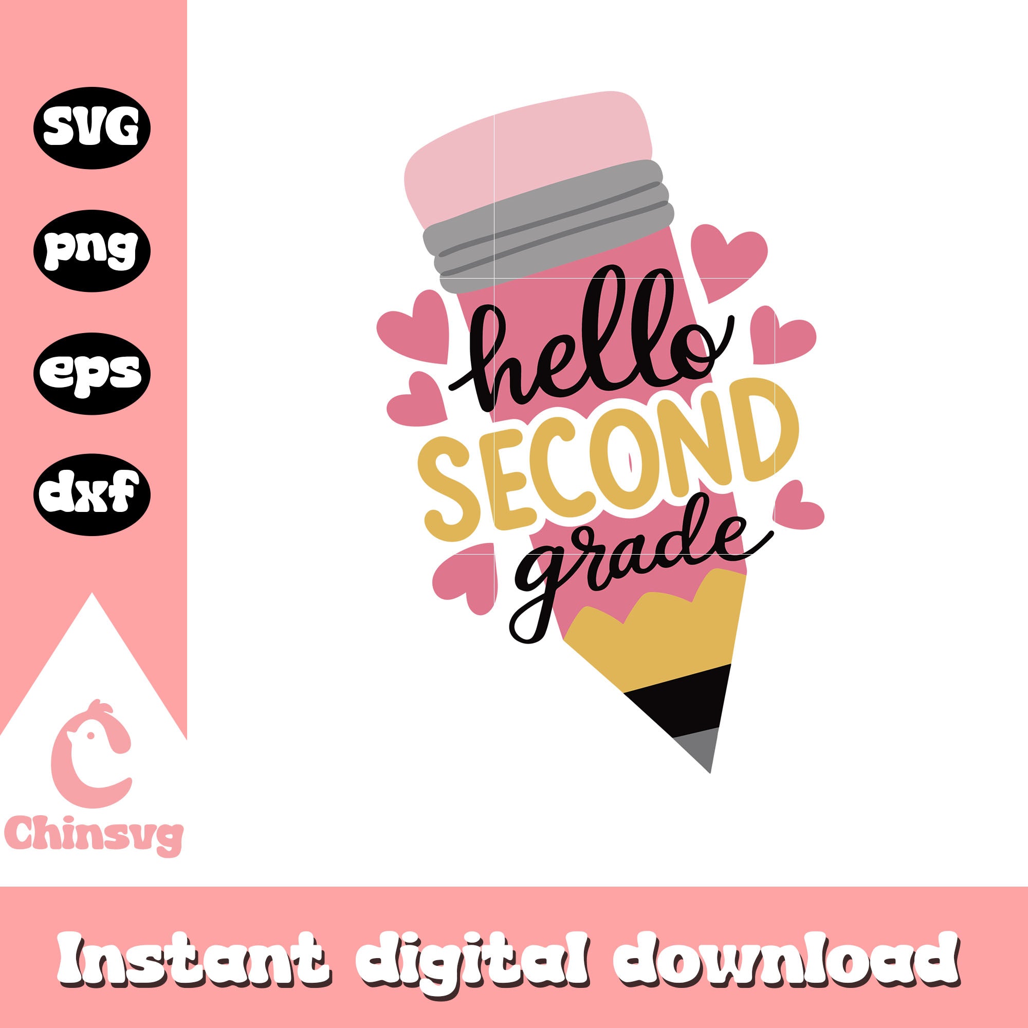 Cute pencil hello second grade design svg, back to school svg – Chinsvg