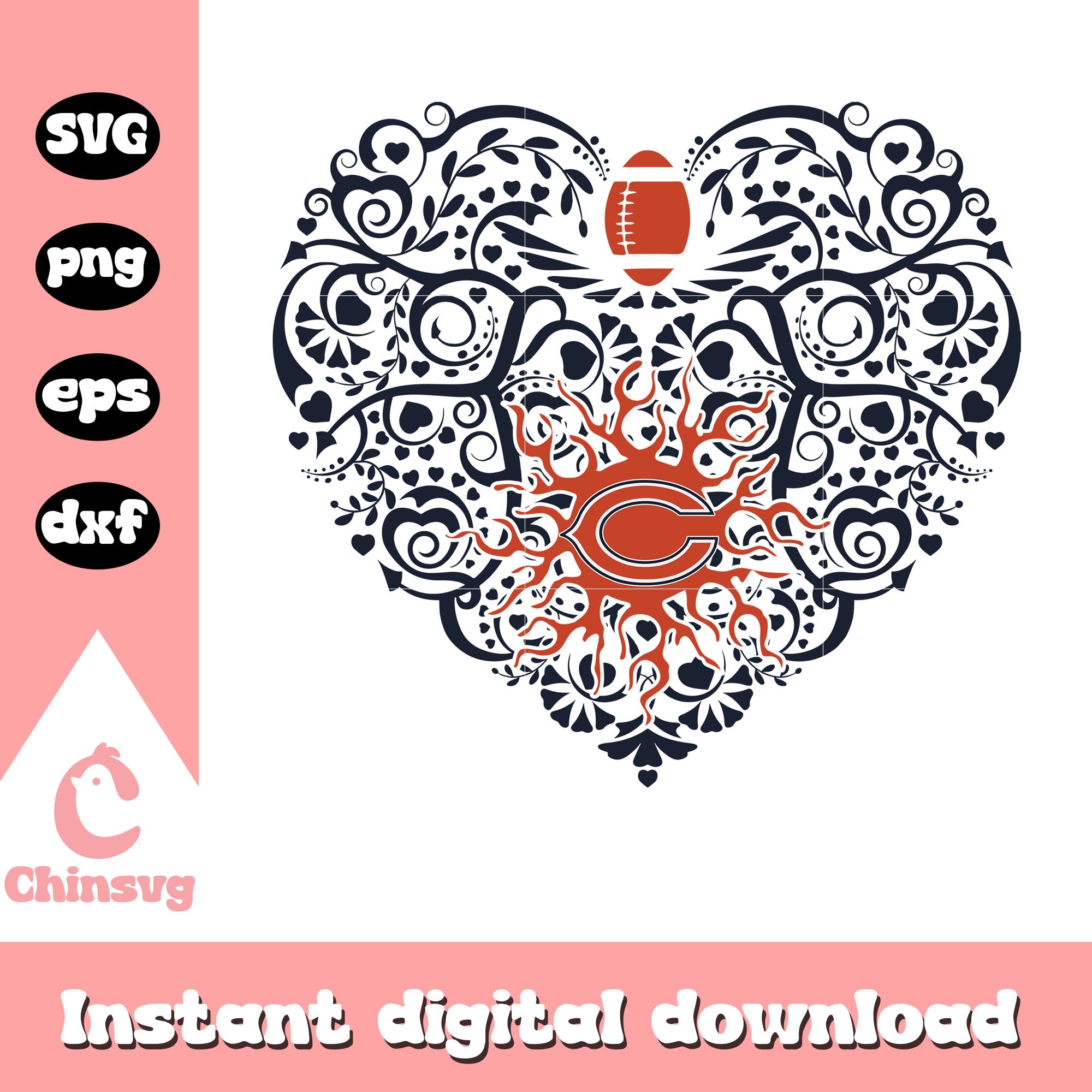 Nfl chicago bears heart flower svg, chicago bears football logo svg ...