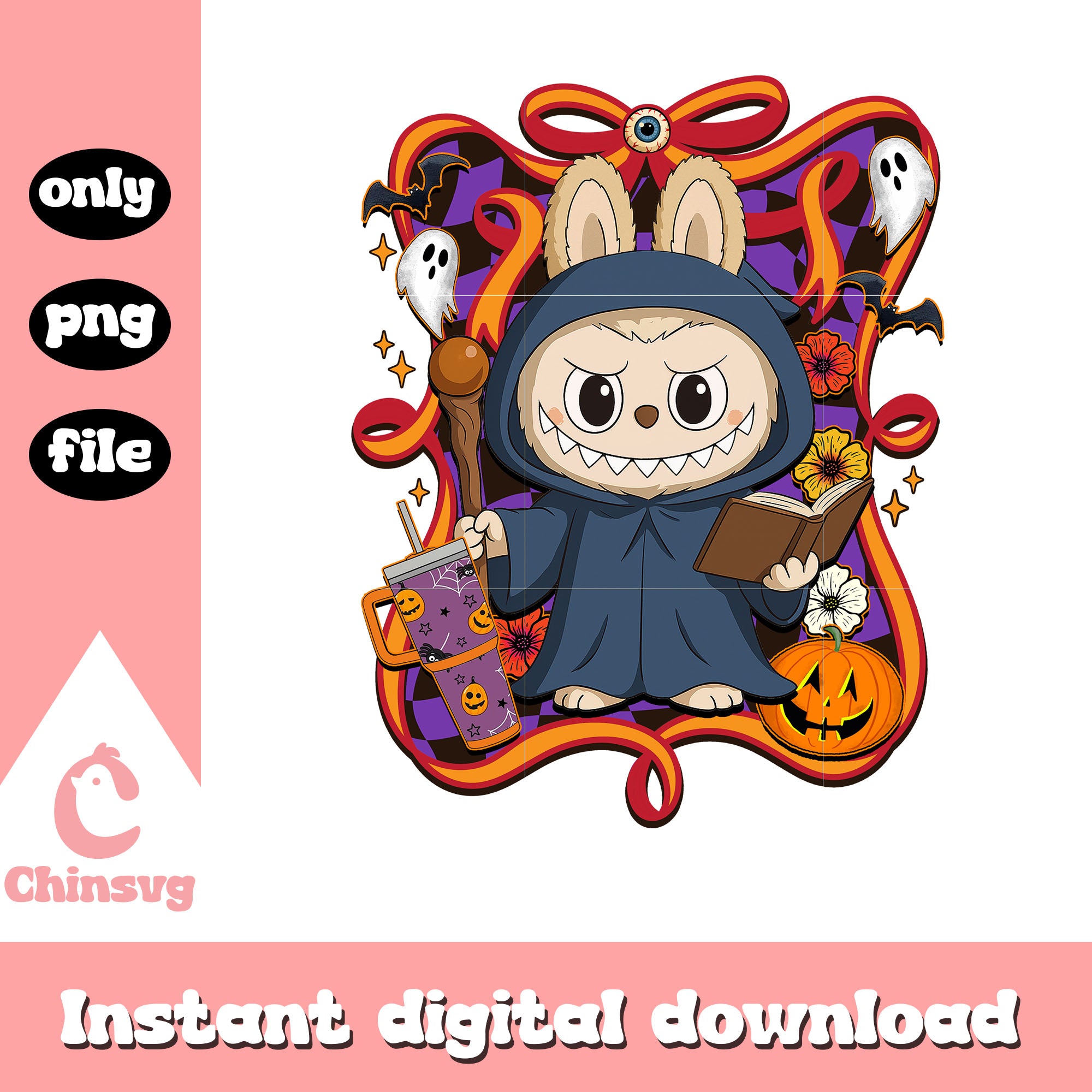The devil wizard halloween labubu bow png, halloween art png – Chinsvg