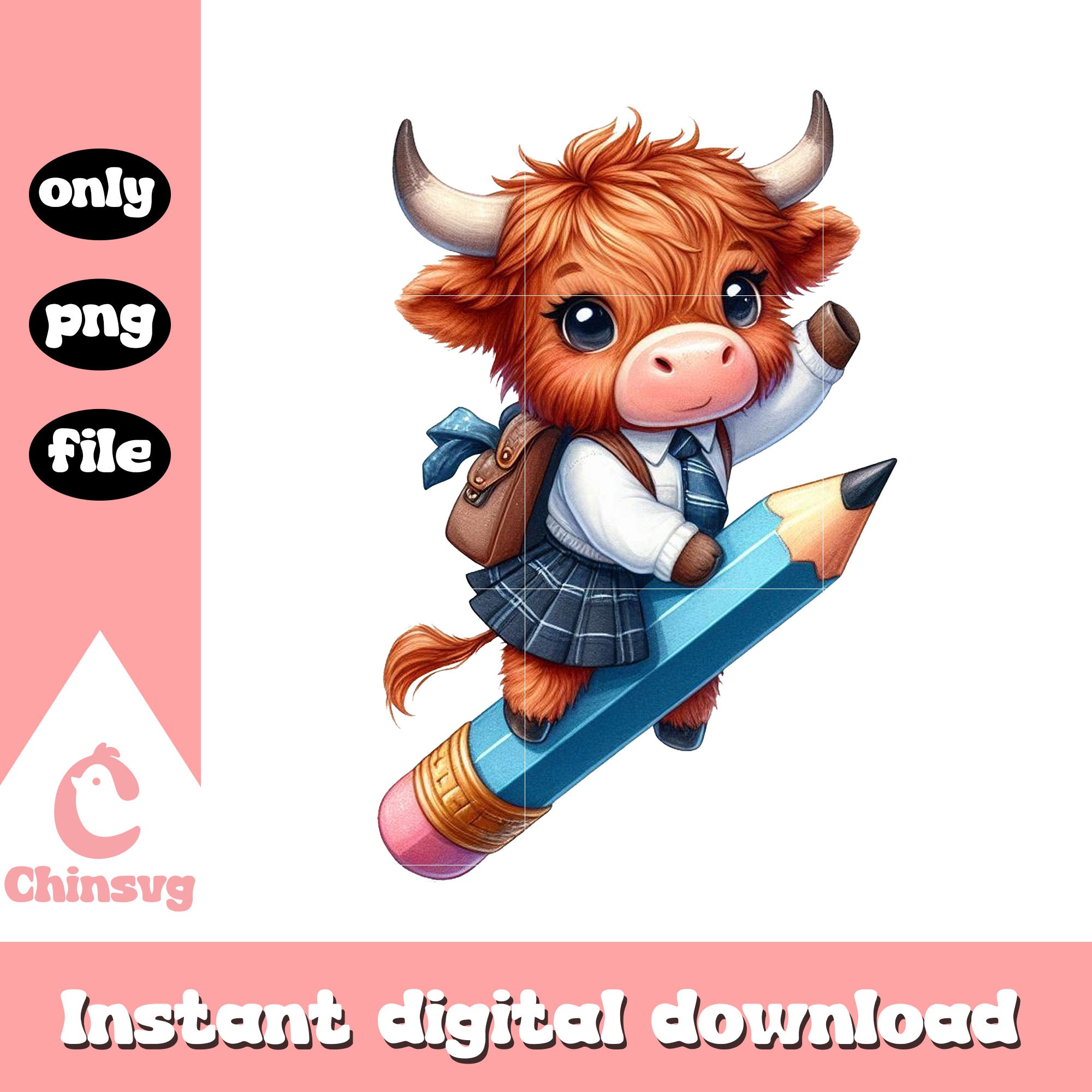 A cartoon of highland cow drive pencil png, school spirits season 2 pn ...