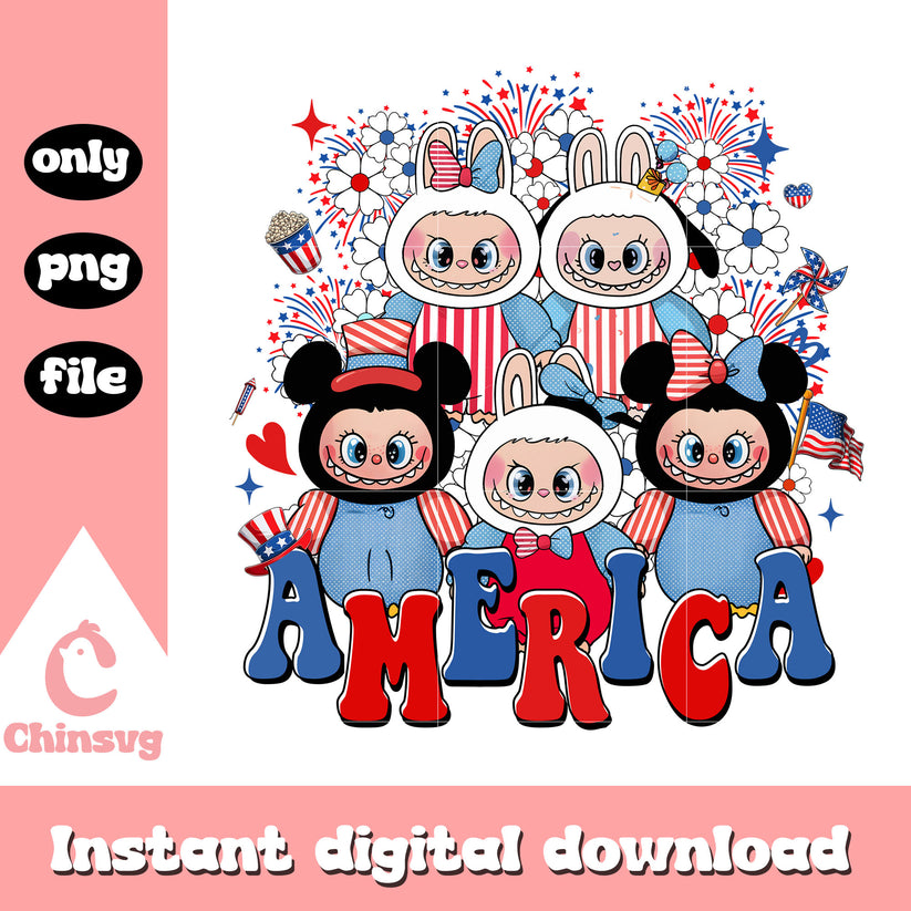 America day labubu mickey ears png, Popmart labubu 4th of july png ...