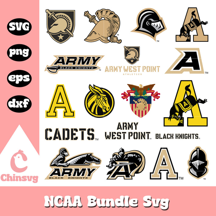 Army Black Kinghts logo bundle design svg, ncaa football logo svg – Chinsvg