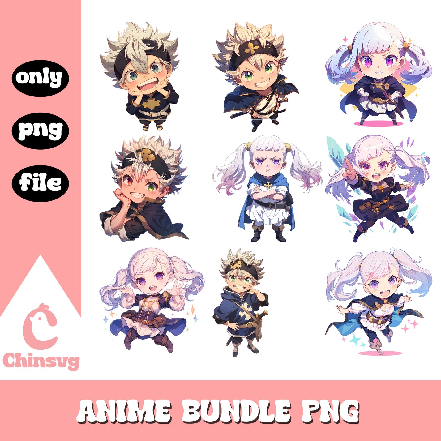 Asta and Noelle Silva chibi character bundle png, black clover png ...