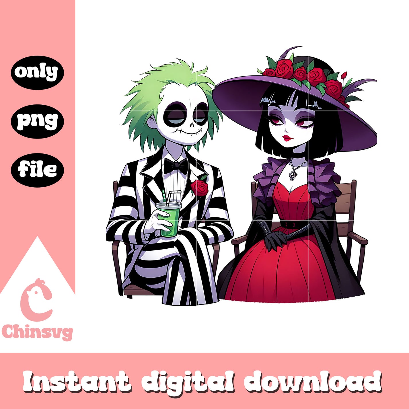 Beetlejuice and Lydia chibi couple png, couple png, halloween png – Chinsvg