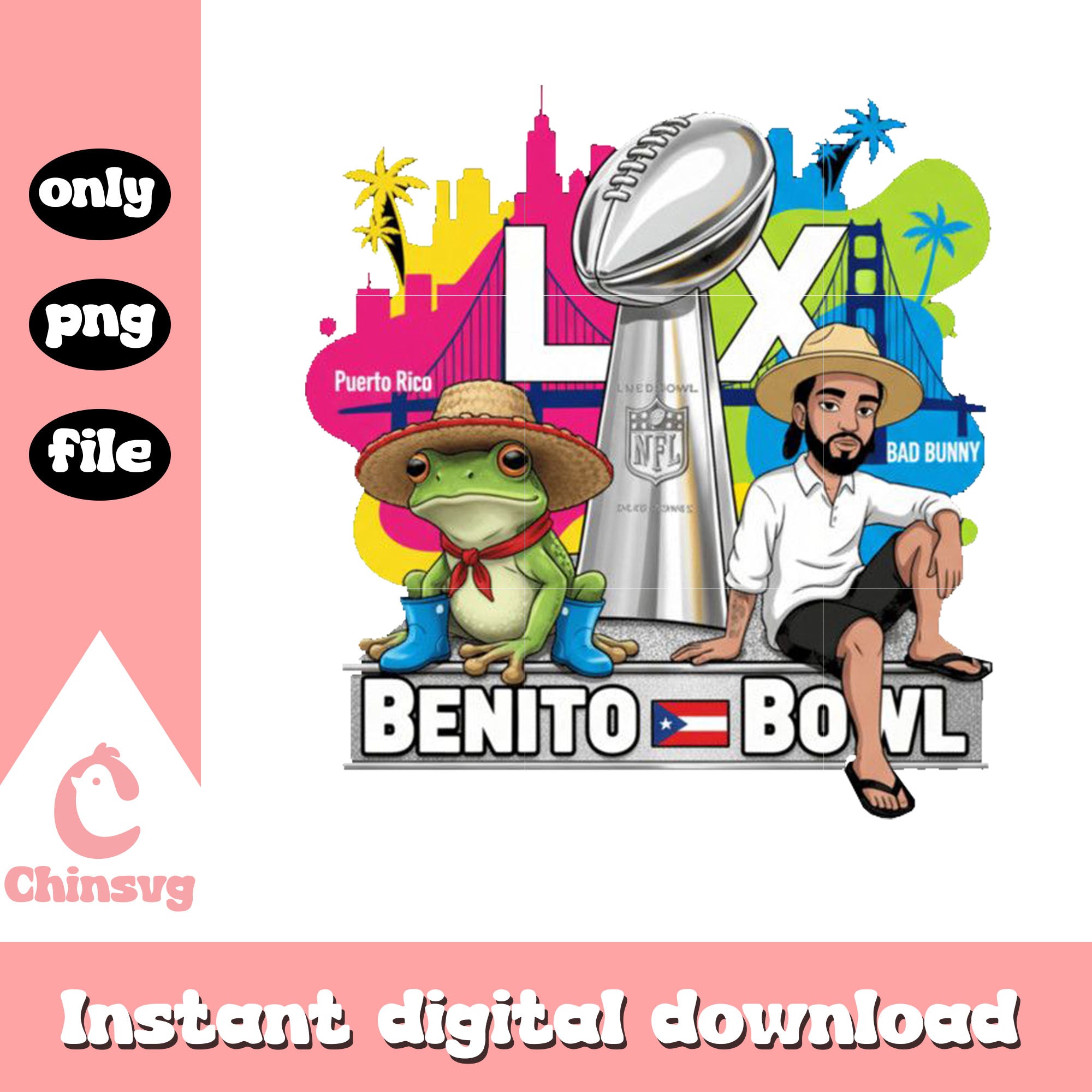 Benito bowl football cartoon png, super bowl 2026 png, bad bunny png ...