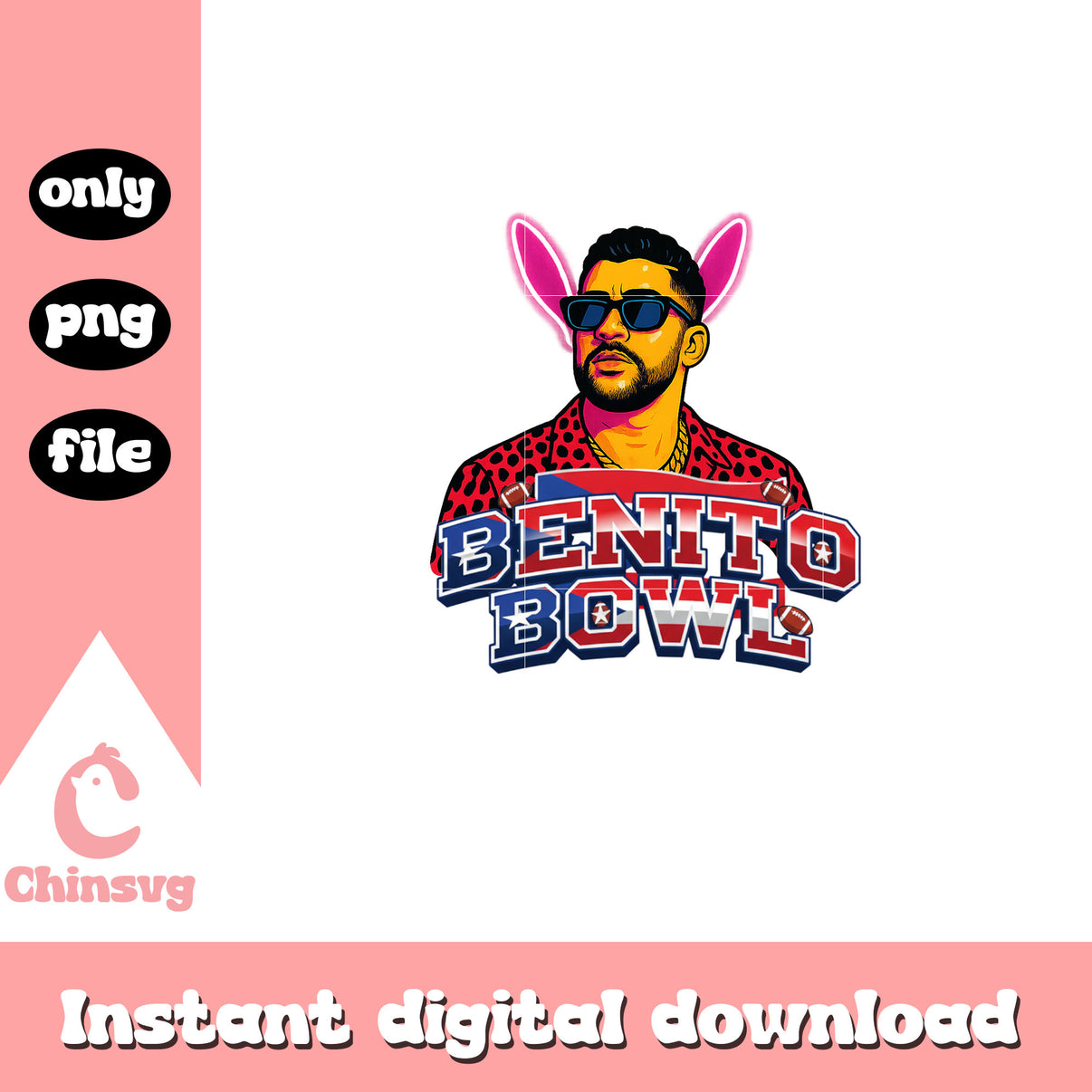 Benito bowl cartoon design png, nfl bad bunny png, super bowl lix png ...