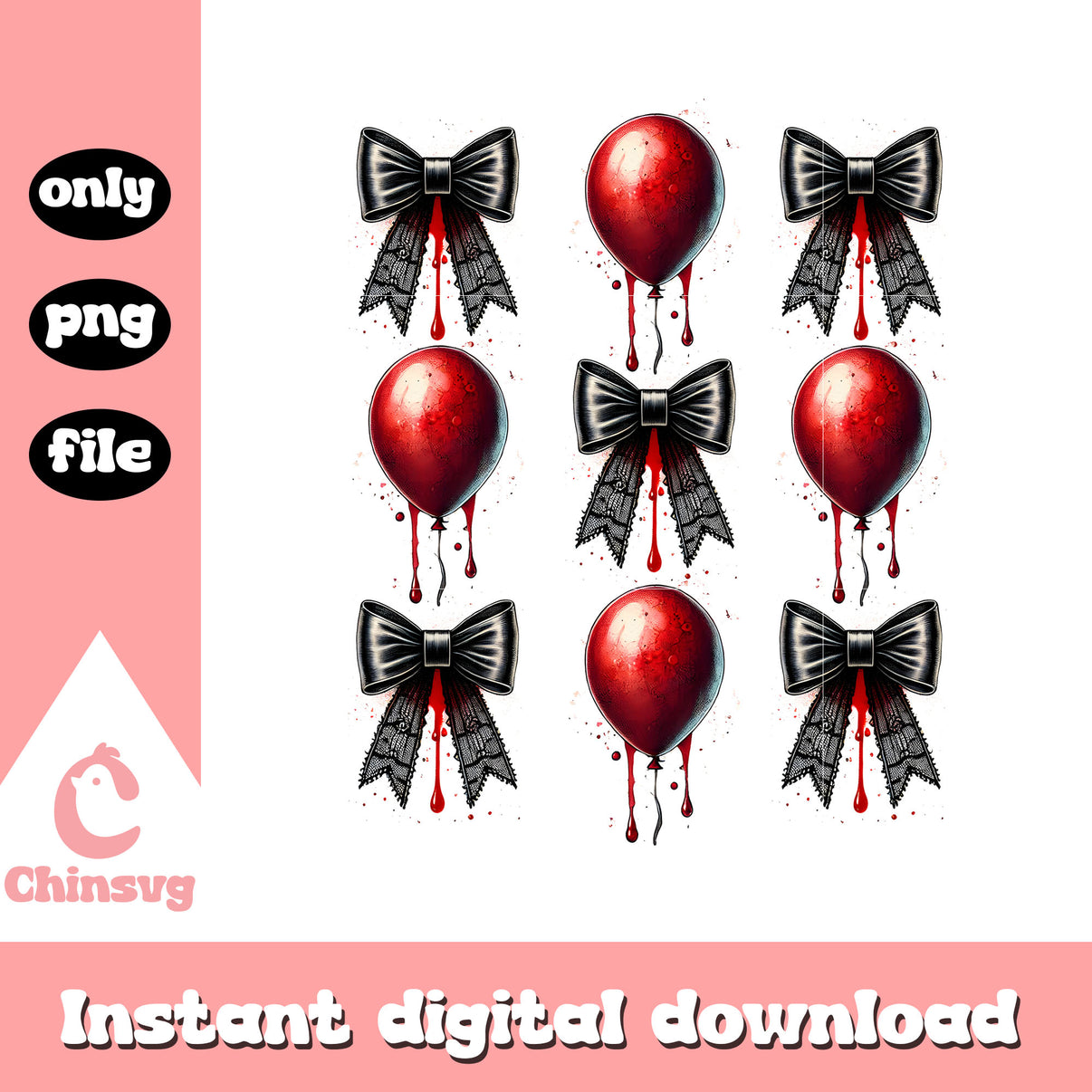 Blood balloon coquette ribbon design png, halloween ribbon png – Chinsvg