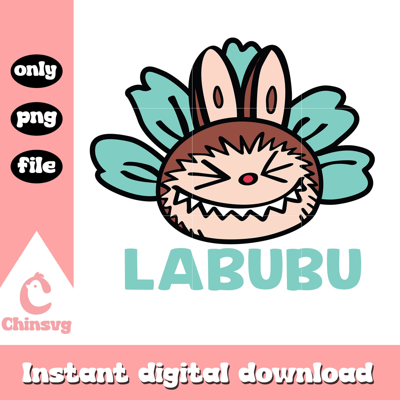 Bloom labubu face clipart design png, labubu brown png – Chinsvg