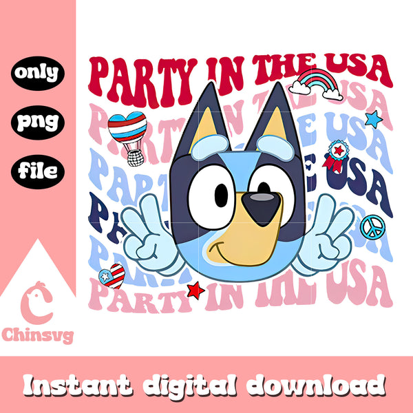 Bluey Party In The USA png, bluey in the usa day png, bluey face png ...