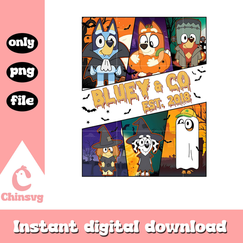 Bluey & co est 2018 halloween png, halloween png, bluey cast png – Chinsvg
