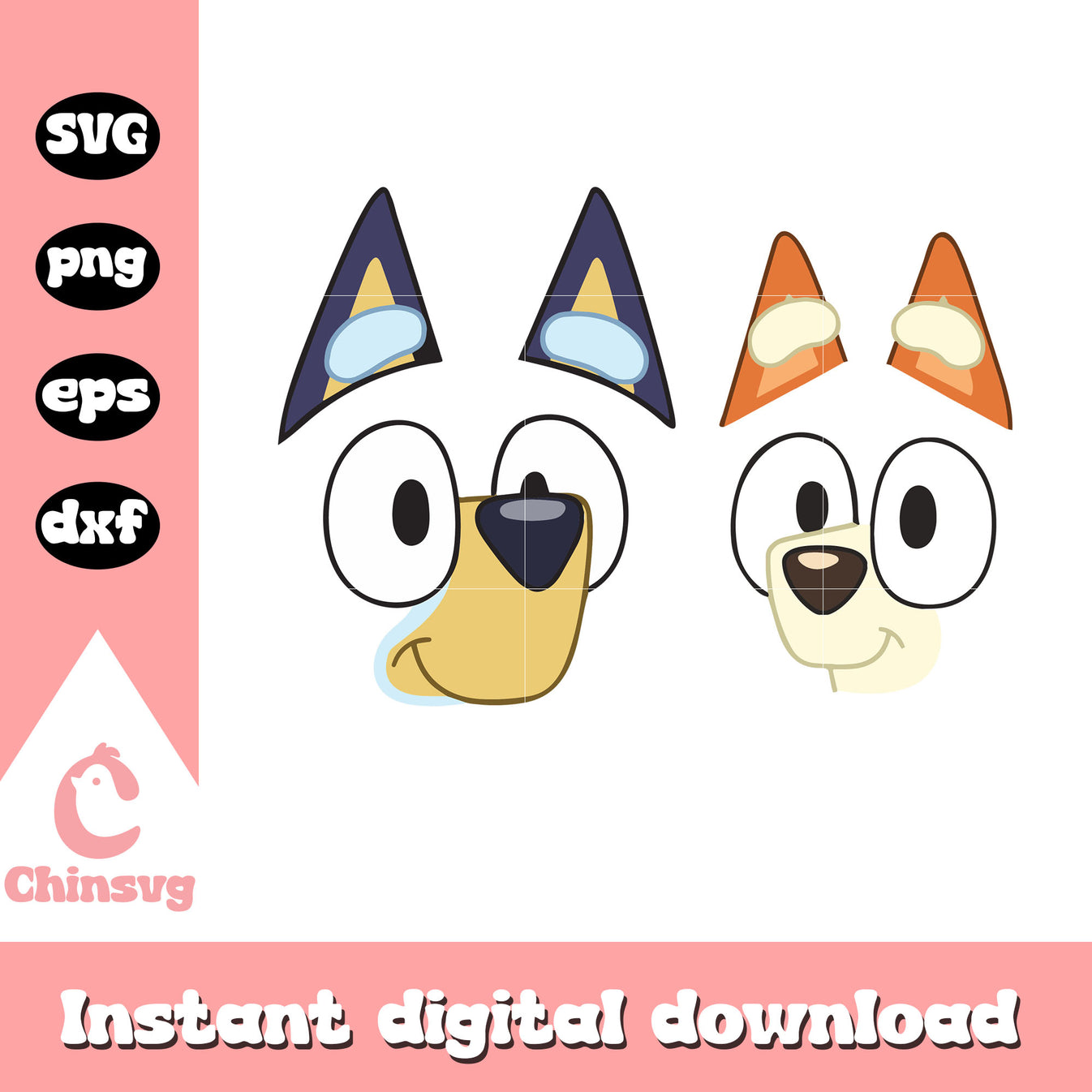 Bluey and bingo character face svg, bluey svg, cartoon svg – Chinsvg