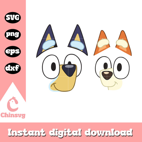 Bluey and bingo character face svg, bluey svg, cartoon svg – Chinsvg