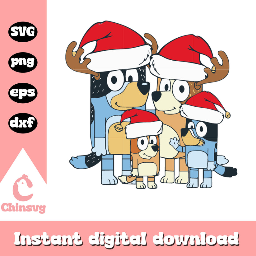 Bluey and family santa hat svg, bluey family svg, christmas day svg ...