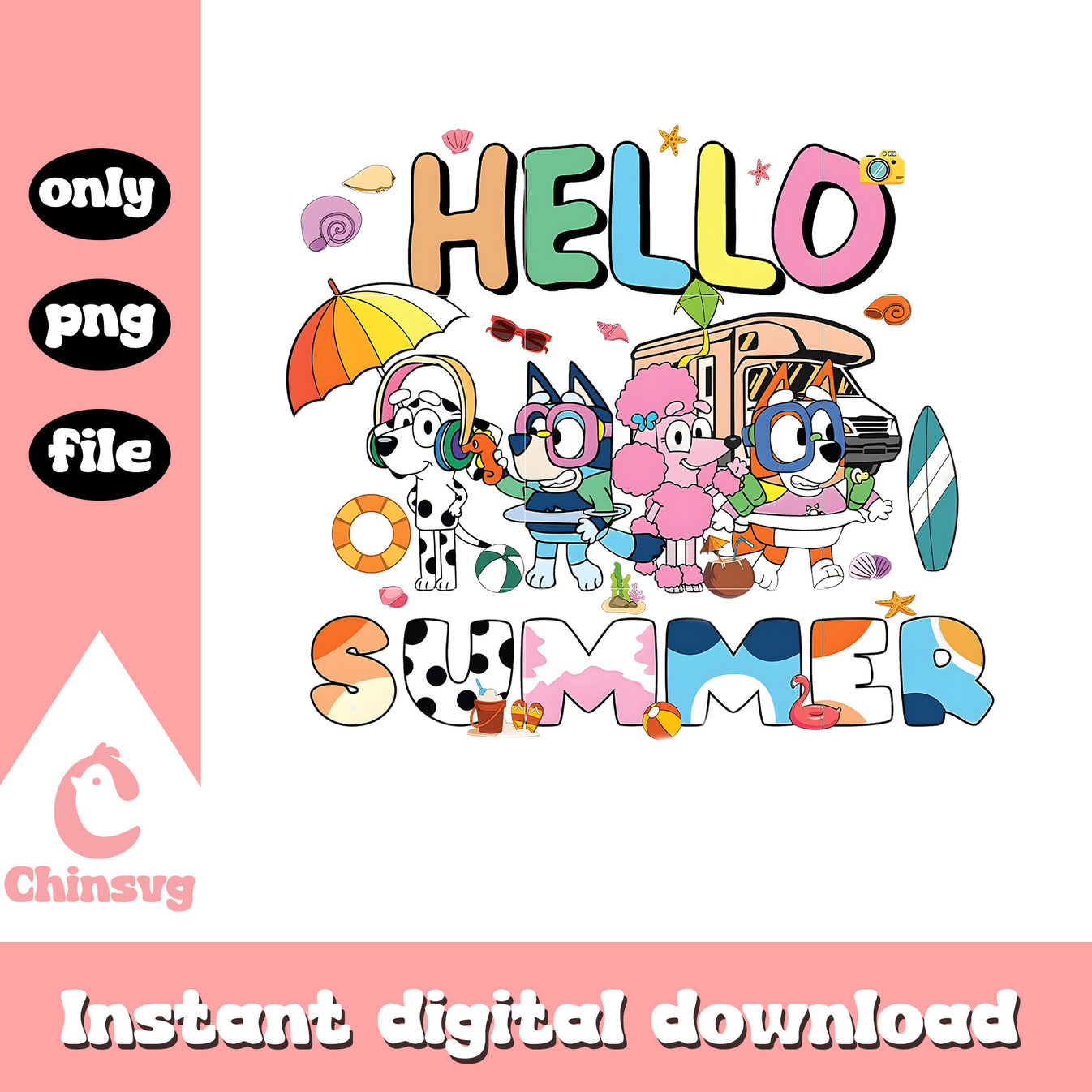Bluey and friends hello summer design png, bluey summer png – Chinsvg