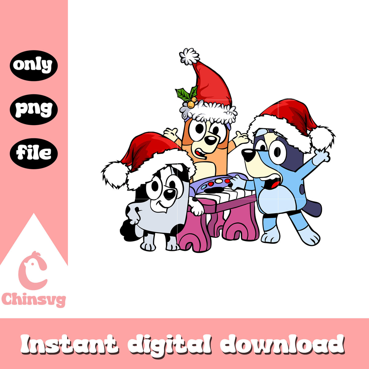 Bluey and friends santa hat design png, bluey christmas png – Chinsvg