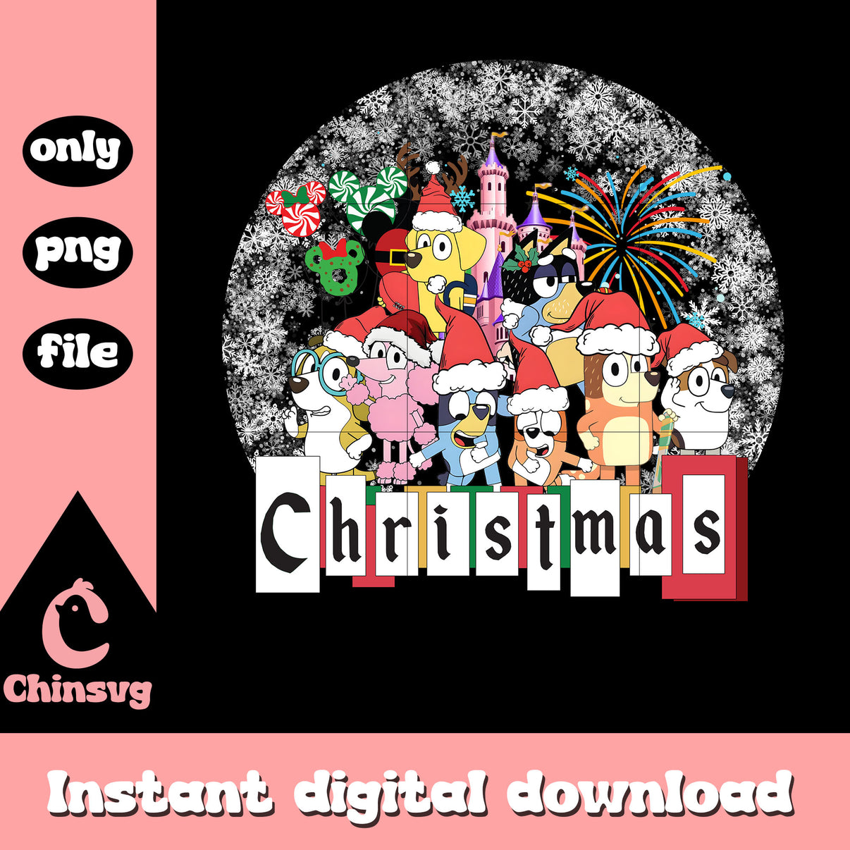 Bluey characters castle christmas design png, bluey merry christmas pn ...