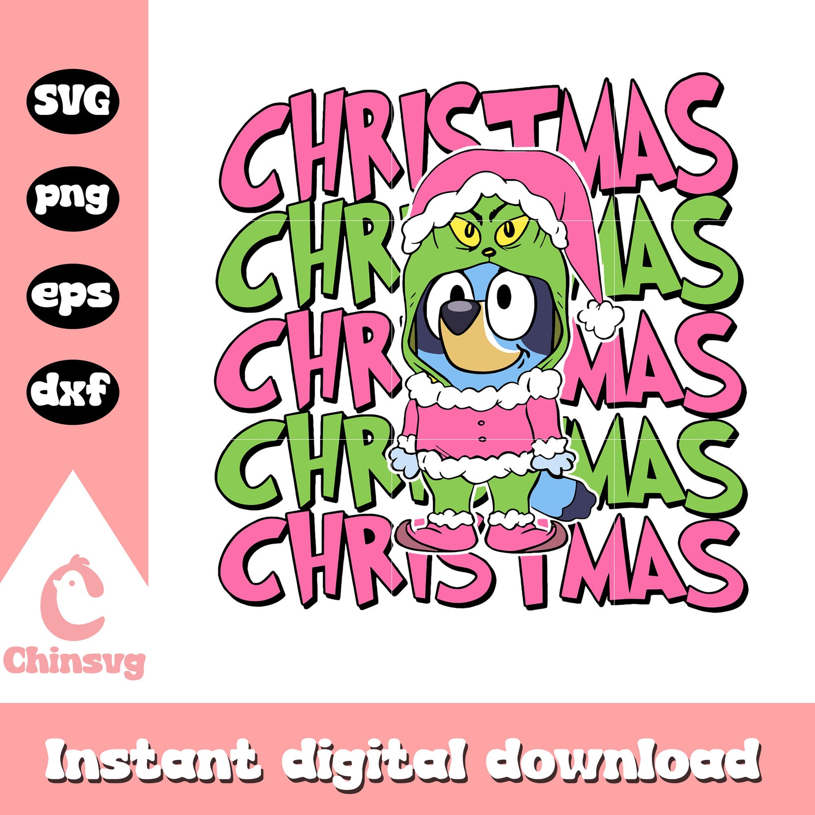 Bluey cosplay pink grinch christmas svg, bluey vacation svg – Chinsvg