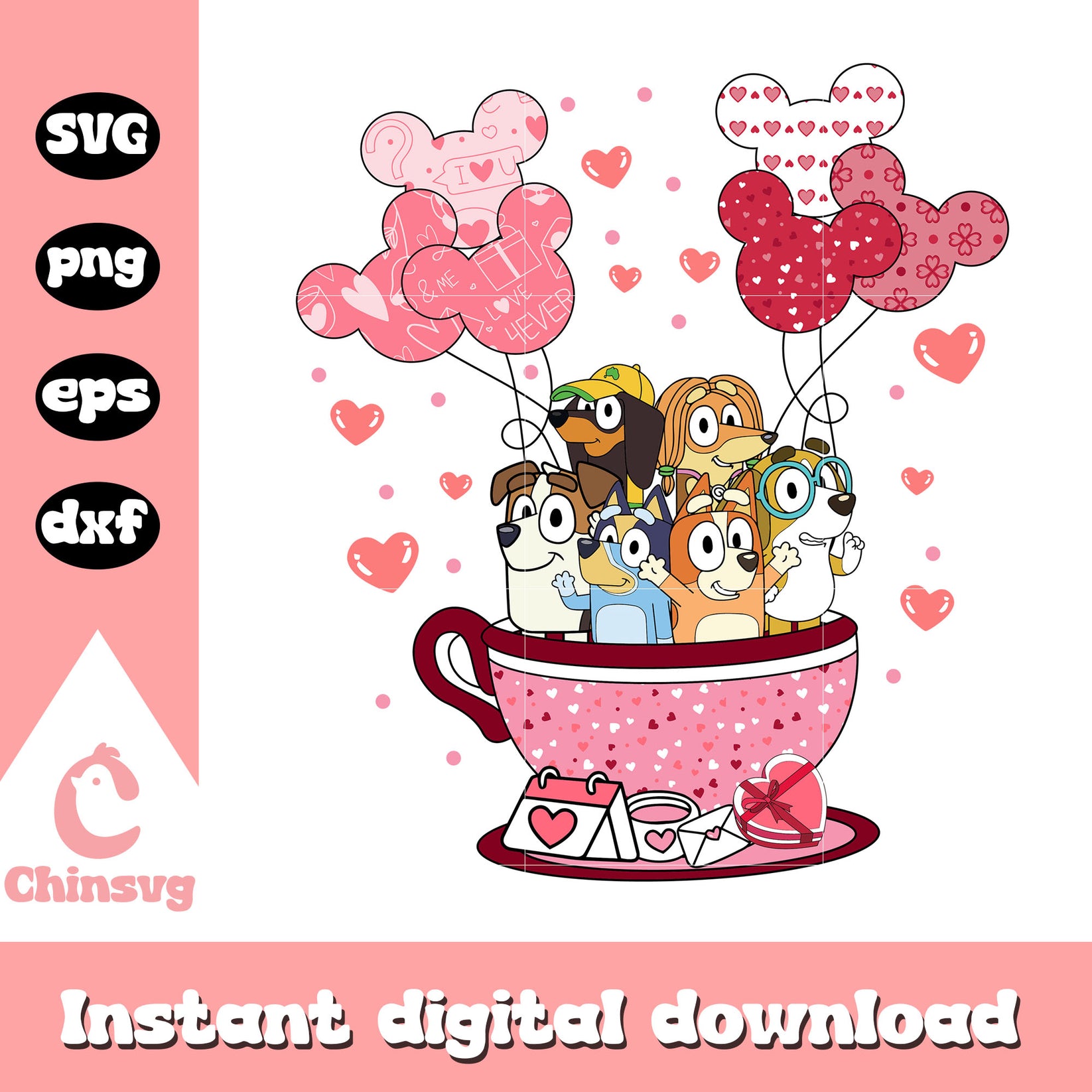 Bluey family coffee cup balloon valentine svg, bluey valentines svg ...
