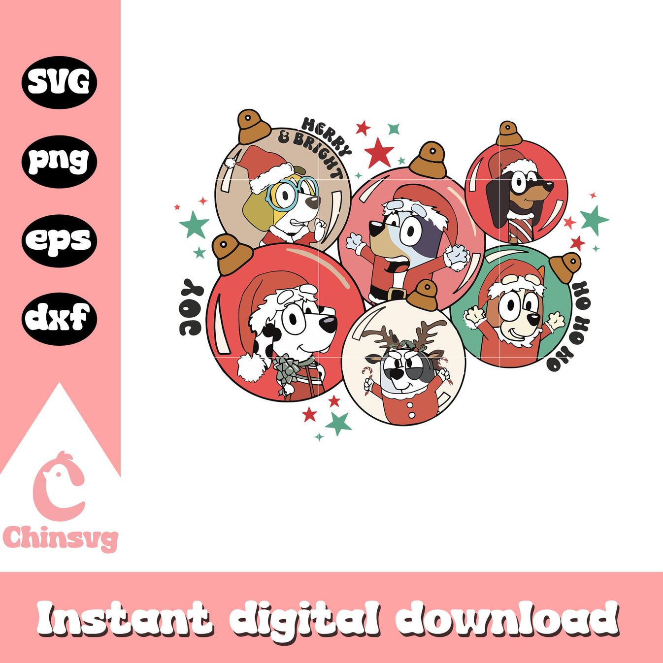 Bluey friends light bulb merry and bright svg, bluey and friends svg ...