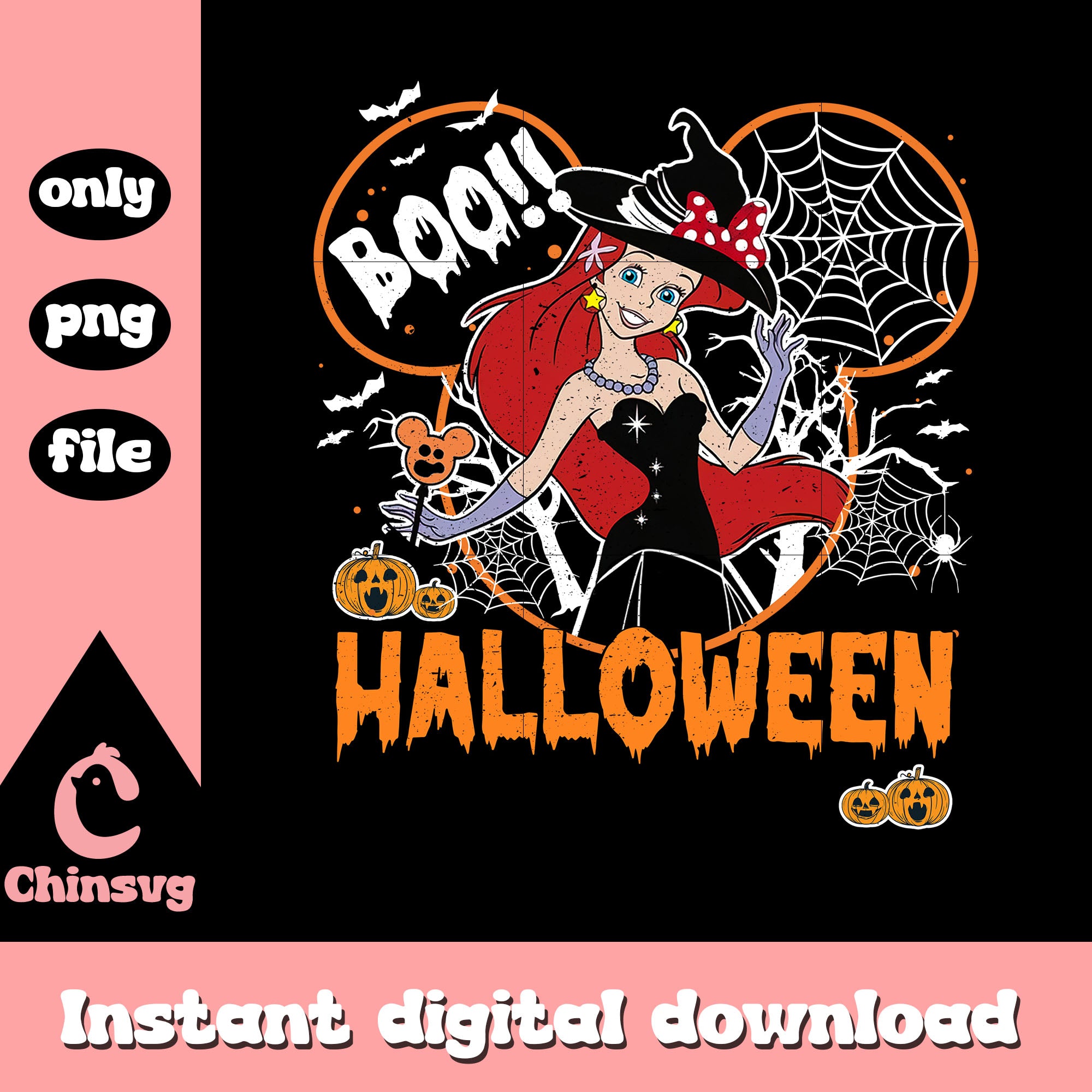 Boo halloween ariel mickey ear design png, ariel princess png – Chinsvg