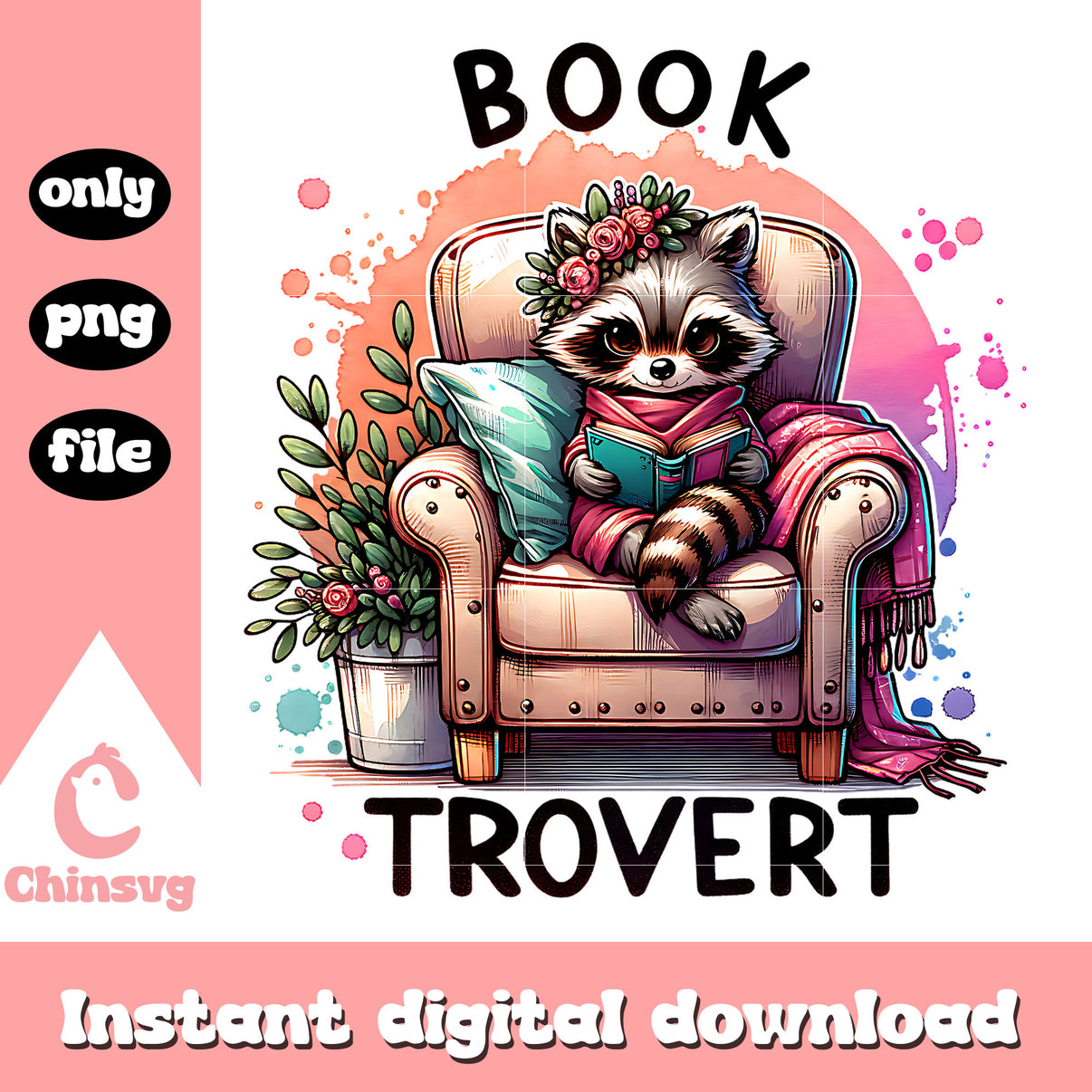 Book trovert raccoon color design png, booktrovert png – Chinsvg