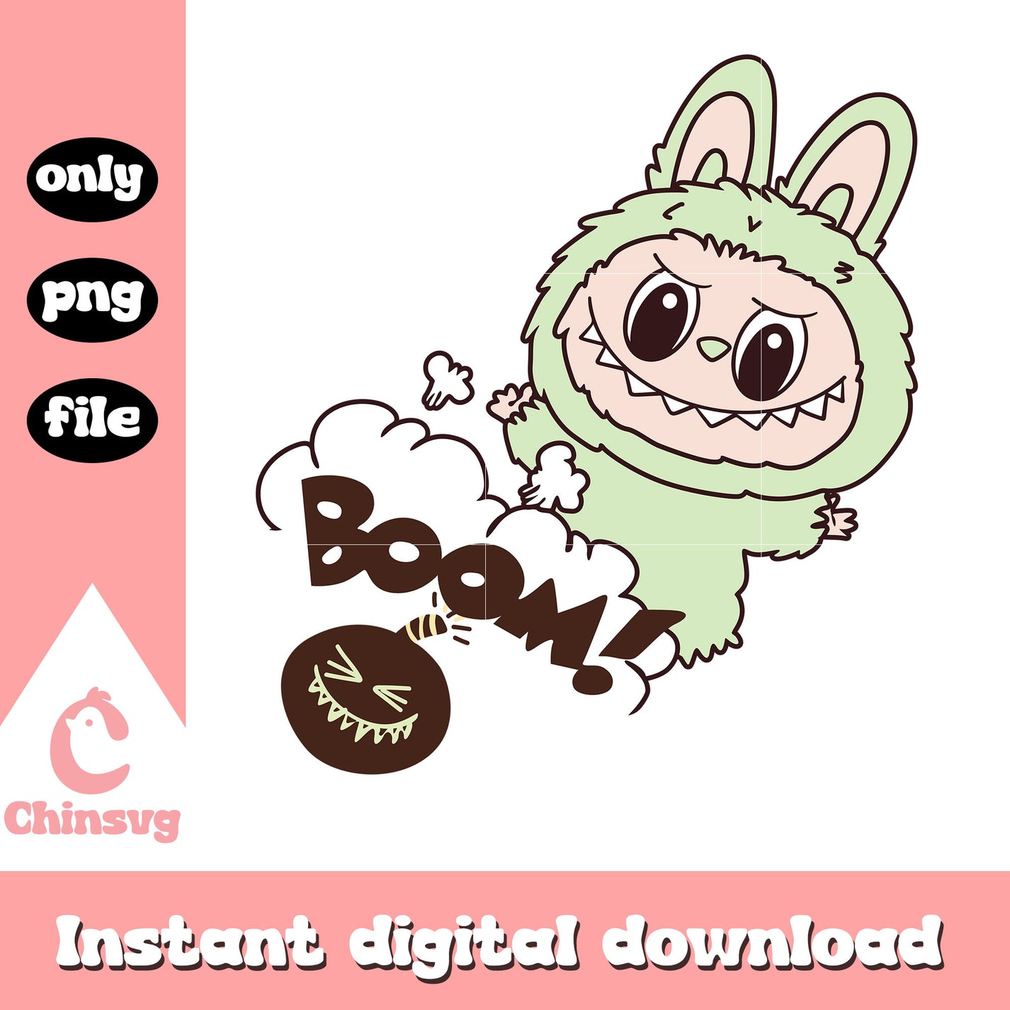 Boom green labubu clipart design png, labubu green color png – Chinsvg