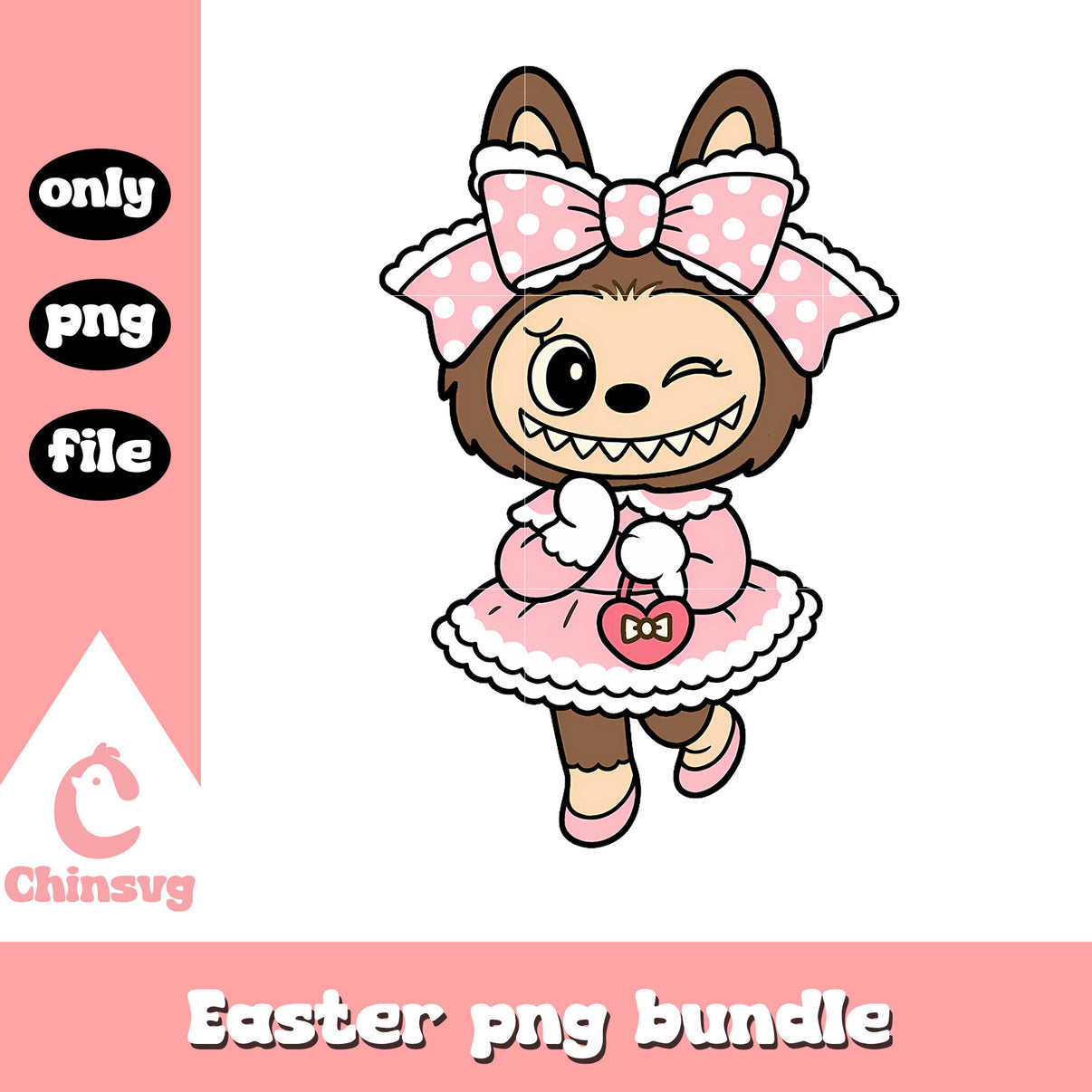 Brown winking bow girl labubu doll design png, labubu png – Chinsvg