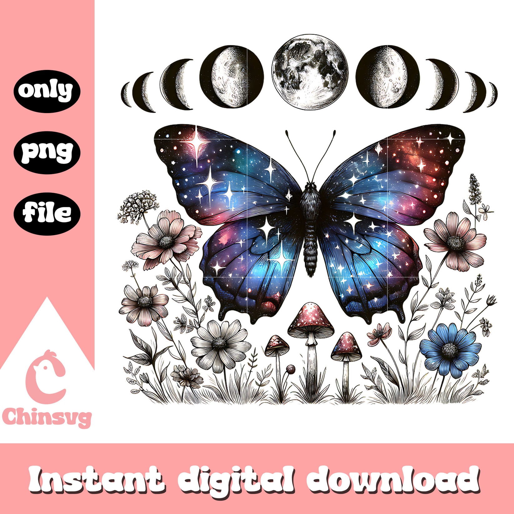Butterfly with moon phase clipart png, butterfly design png – Chinsvg