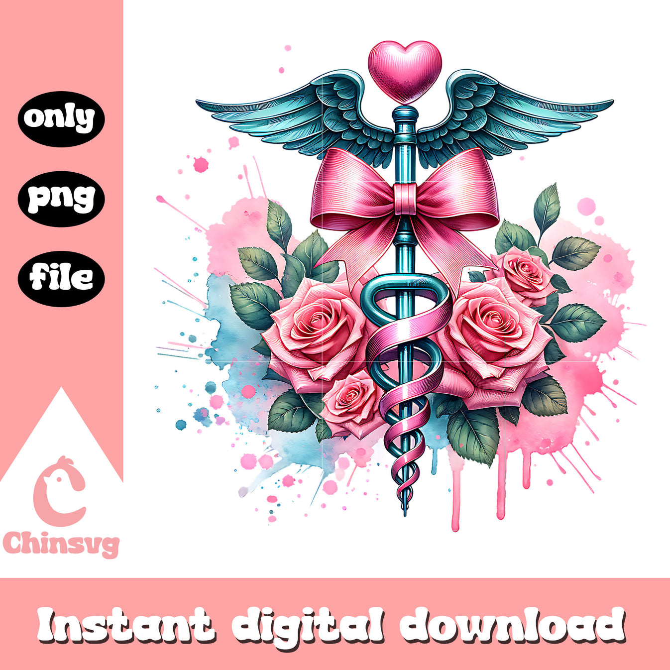 Caduceus with pink bow design png, caduceus symbol png – Chinsvg