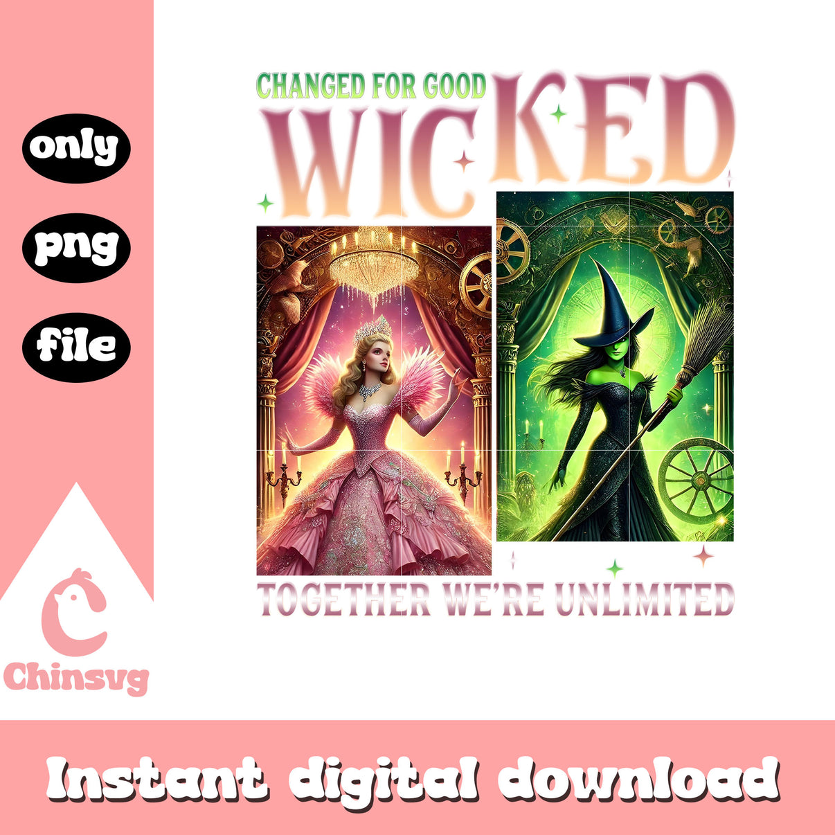 Changed for good wicked glinda elphaba design png, wicked movie png ...
