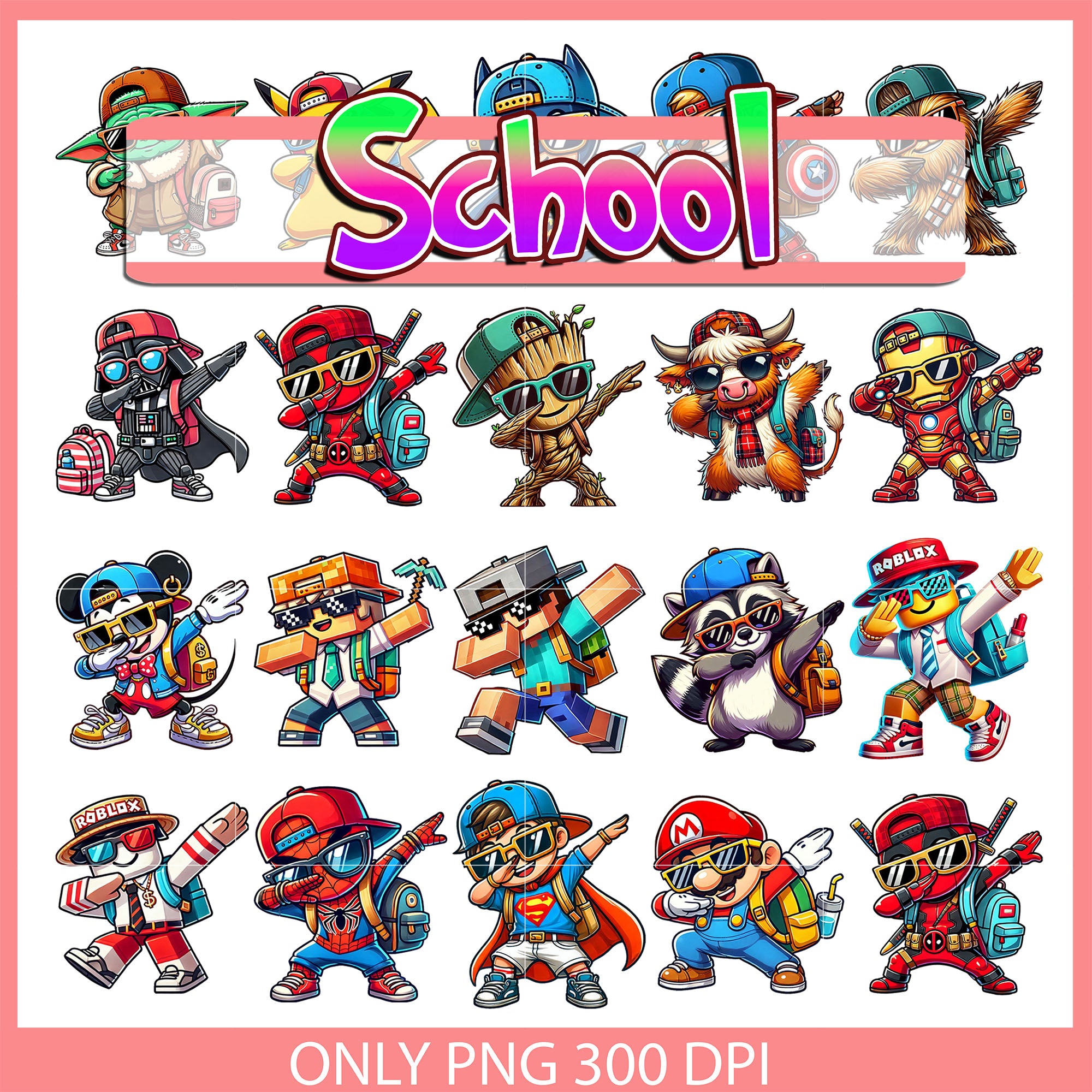 Characters dabbing clipart bundle png, happy back to school png – Chinsvg