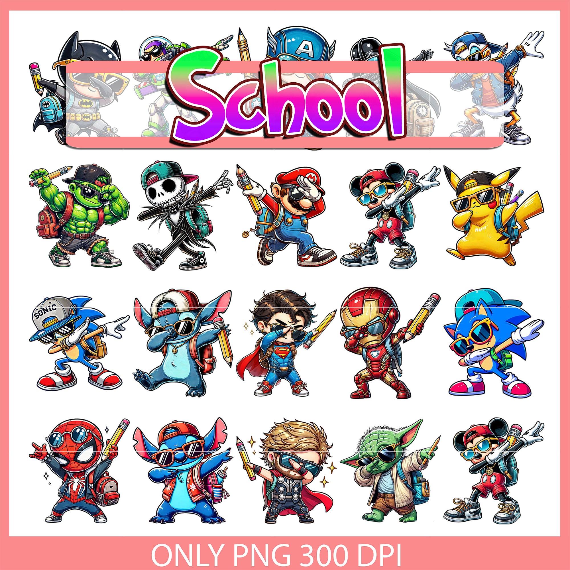 Characters dabbing design bundle png, going back to school png – Chinsvg