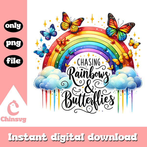 Chasing rainbows and butterflies watercolor png, rainbow with cloud pn ...