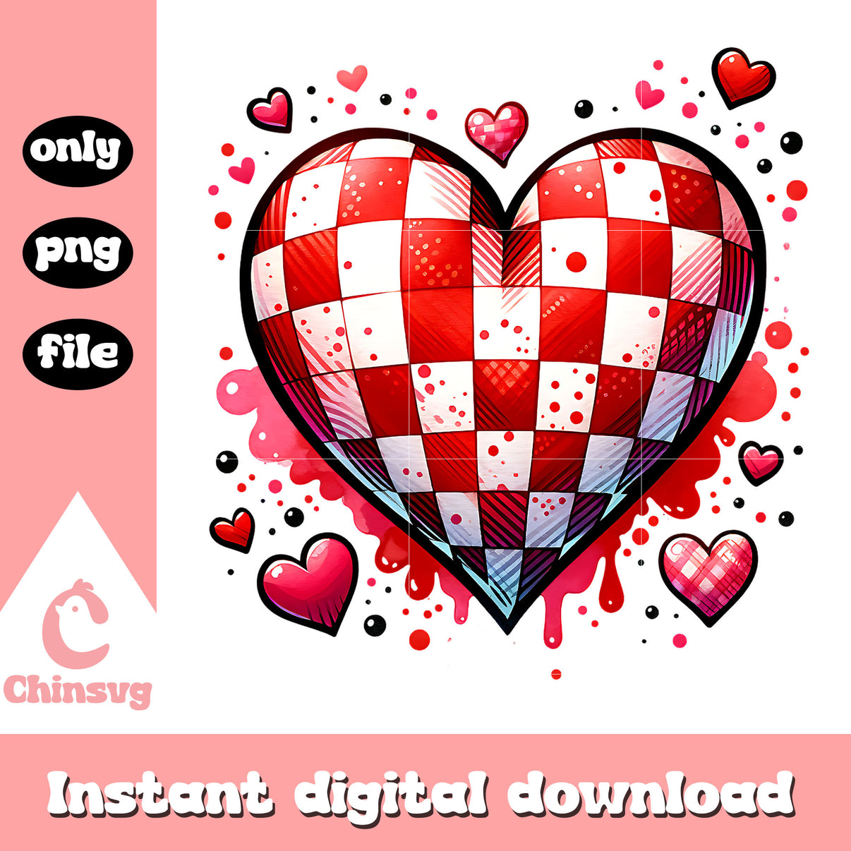 Checkered heart red design png, checkered heart png, valentine png ...