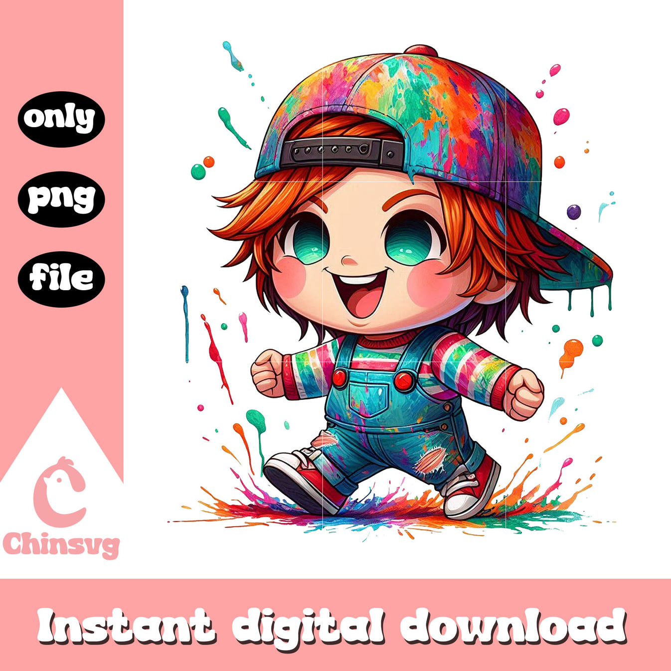 Chibi chucky cute colorful design png, child's play halloween png – Chinsvg