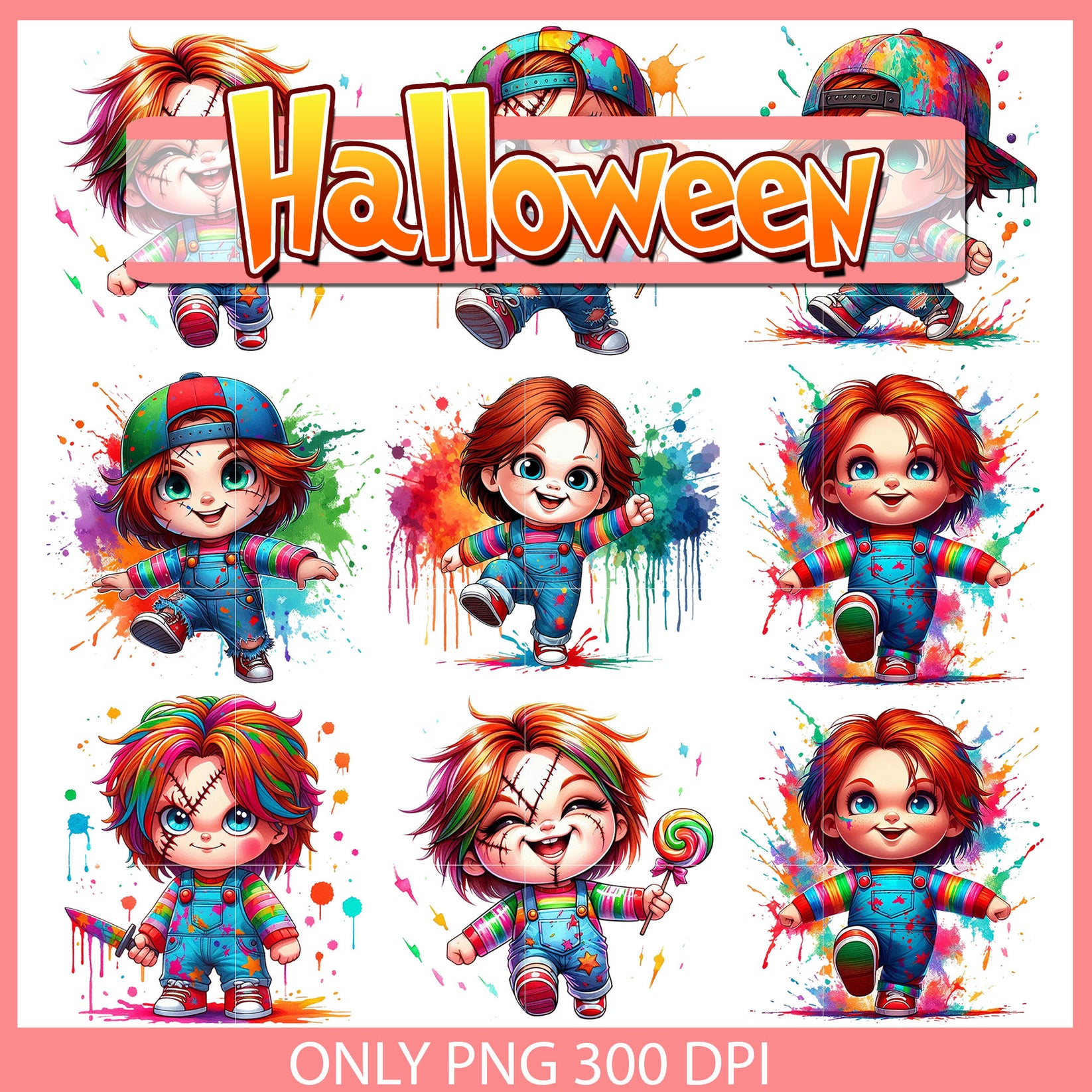 Chibi chucky watercolor design bundle png, chucky horror png – Chinsvg