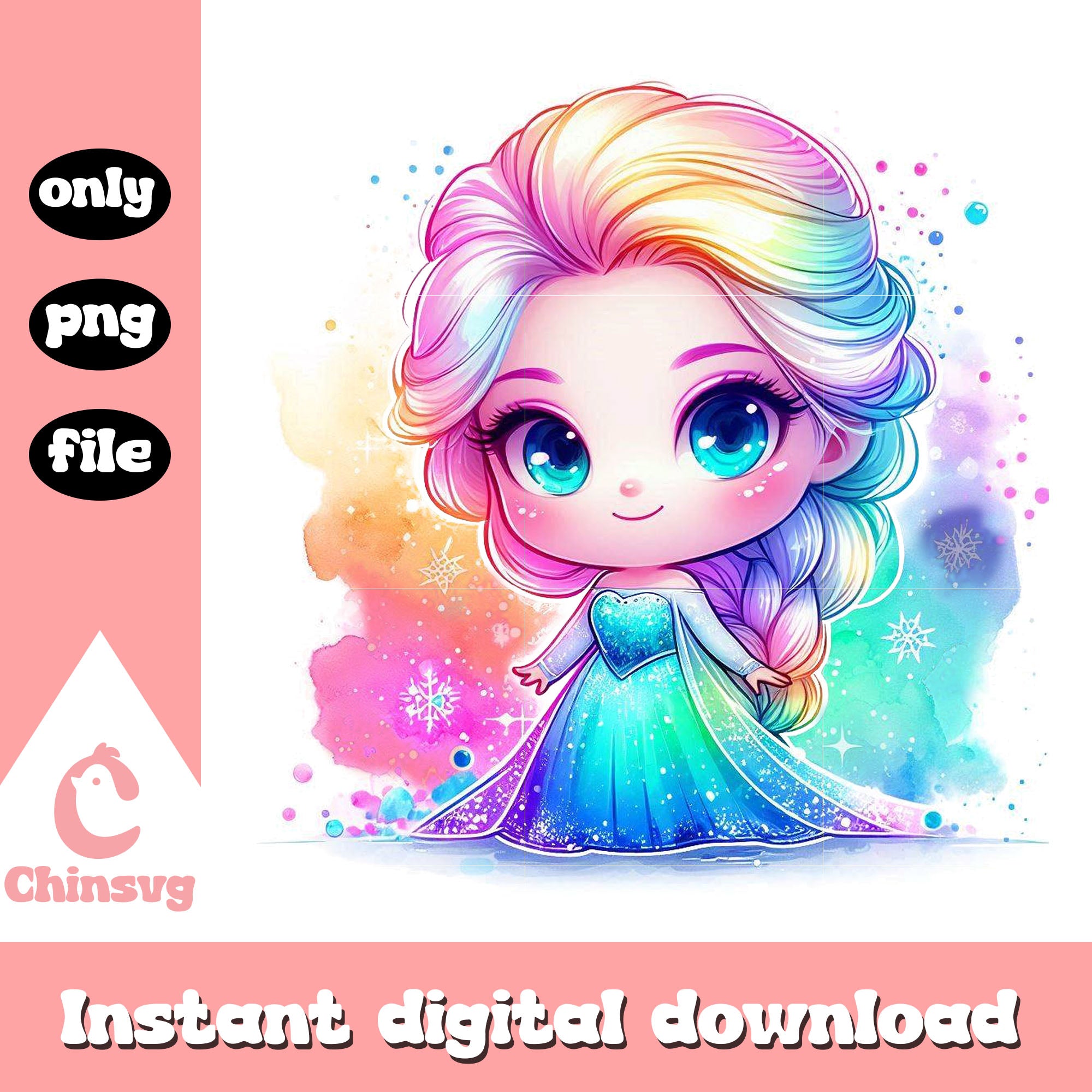 Chibi disney elsa watercolor splash design png, elsa frozen png – Chinsvg