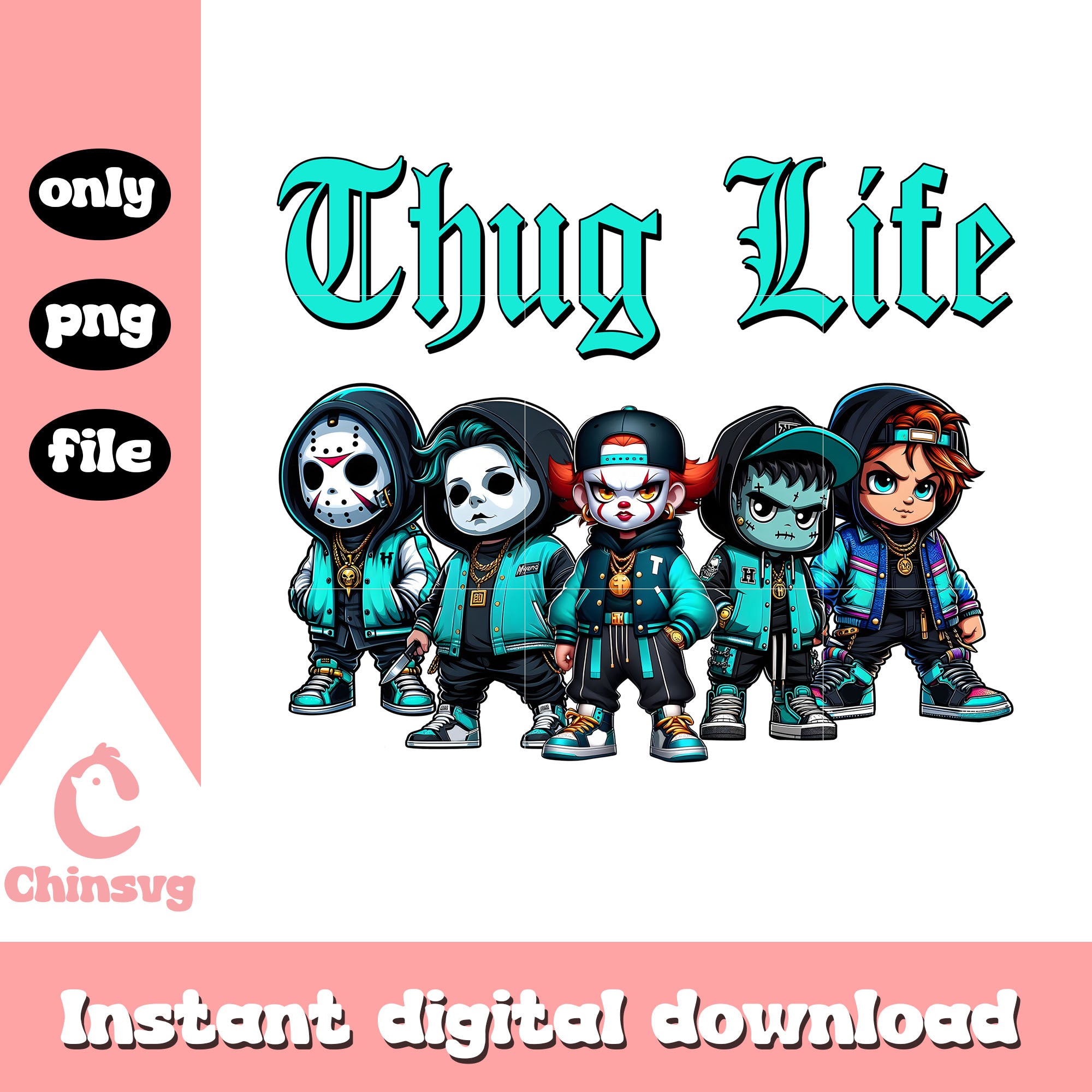 Chibi horror characters thug life design png, all horror characters pn ...