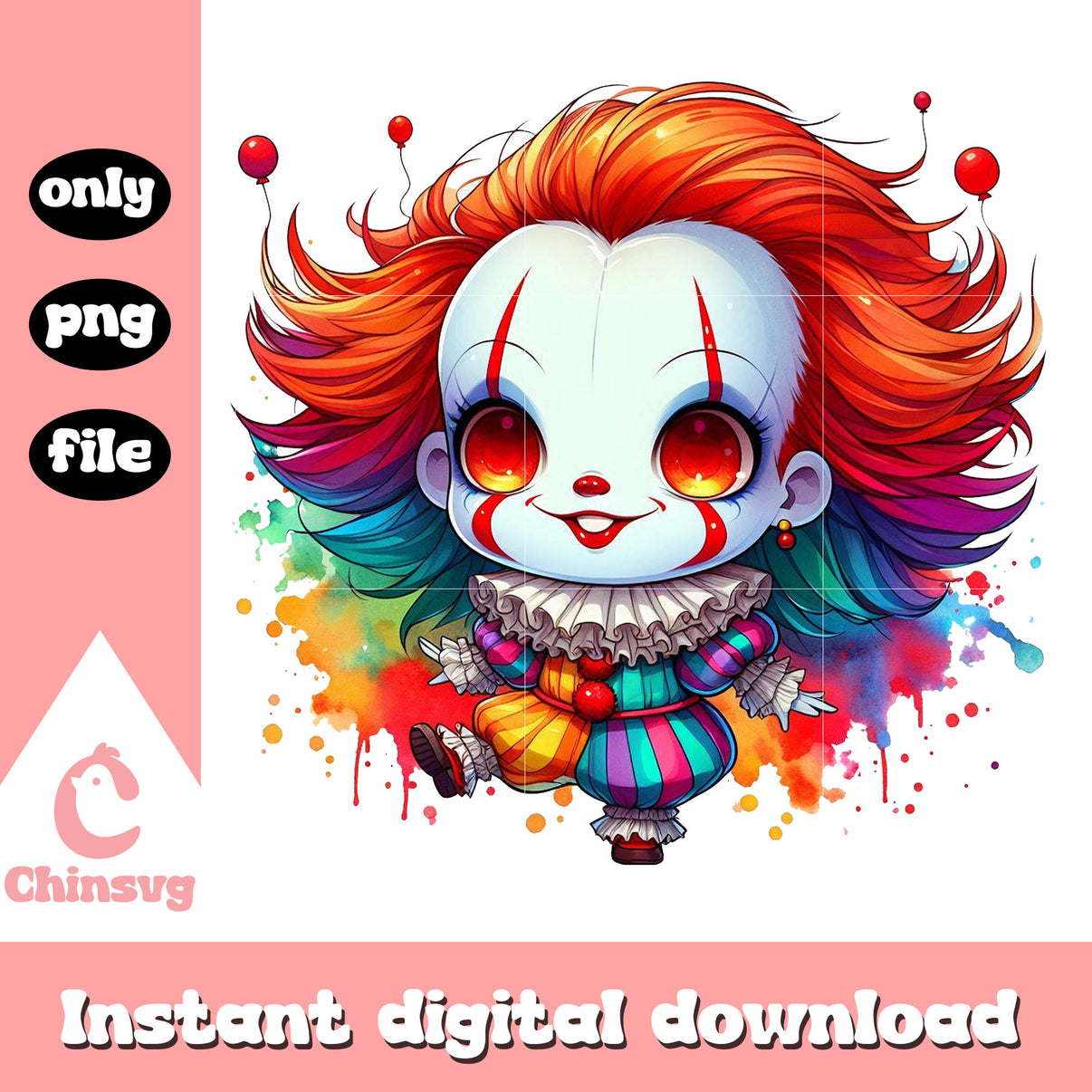 Chibi pennywise colorful halloween design png, happy halloween png ...