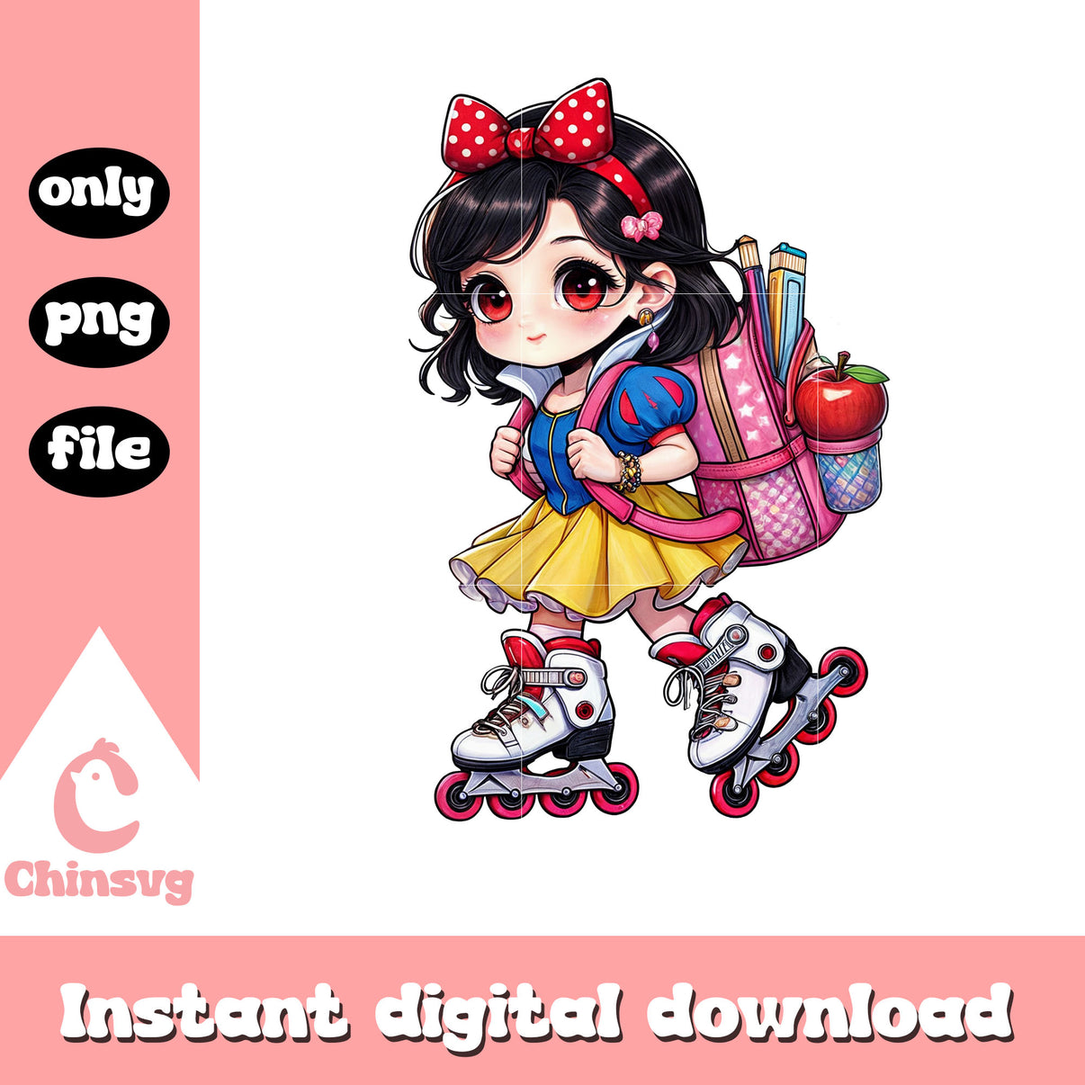 Chibi snow white roller skating to school design png, snow white png ...