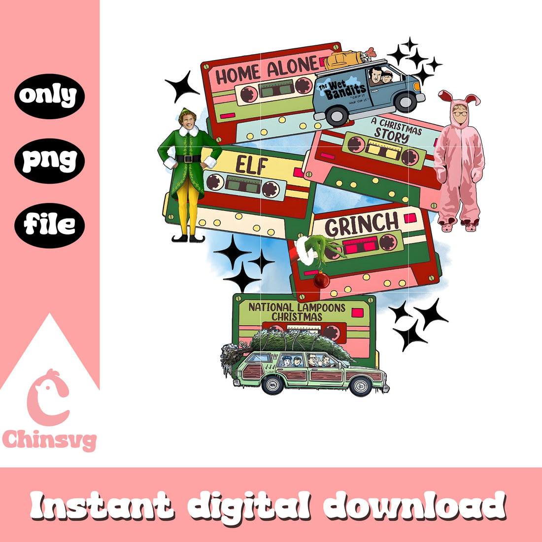 Christmas movie cassette type grinch png, home alone png, elf movie pn ...