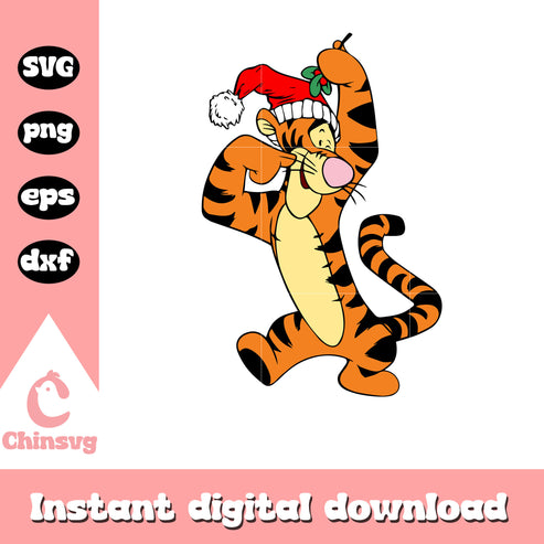 Christmas tigger santa hat design svg, tigger christmas svg – Chinsvg