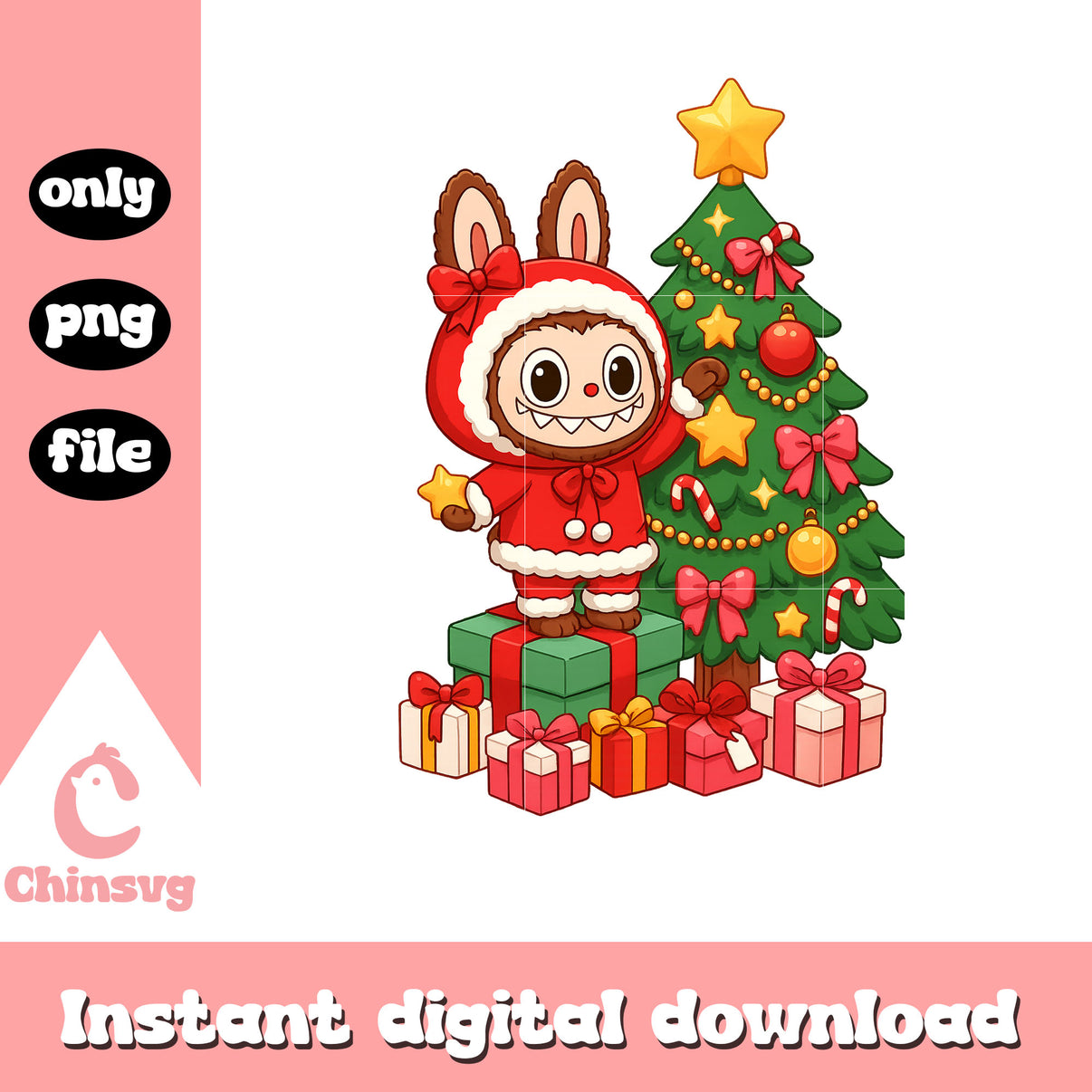 Christmas tree and labubu png, custome labubu png – Chinsvg