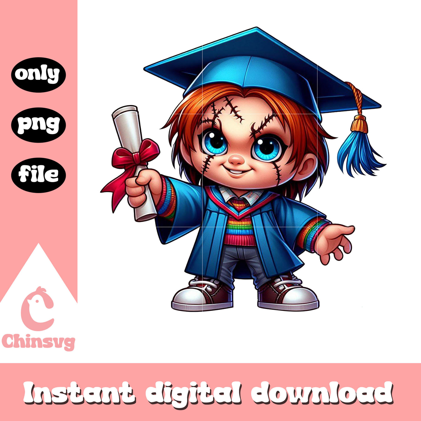 Chucky chibi graduation png, child's play png, graduation design png ...