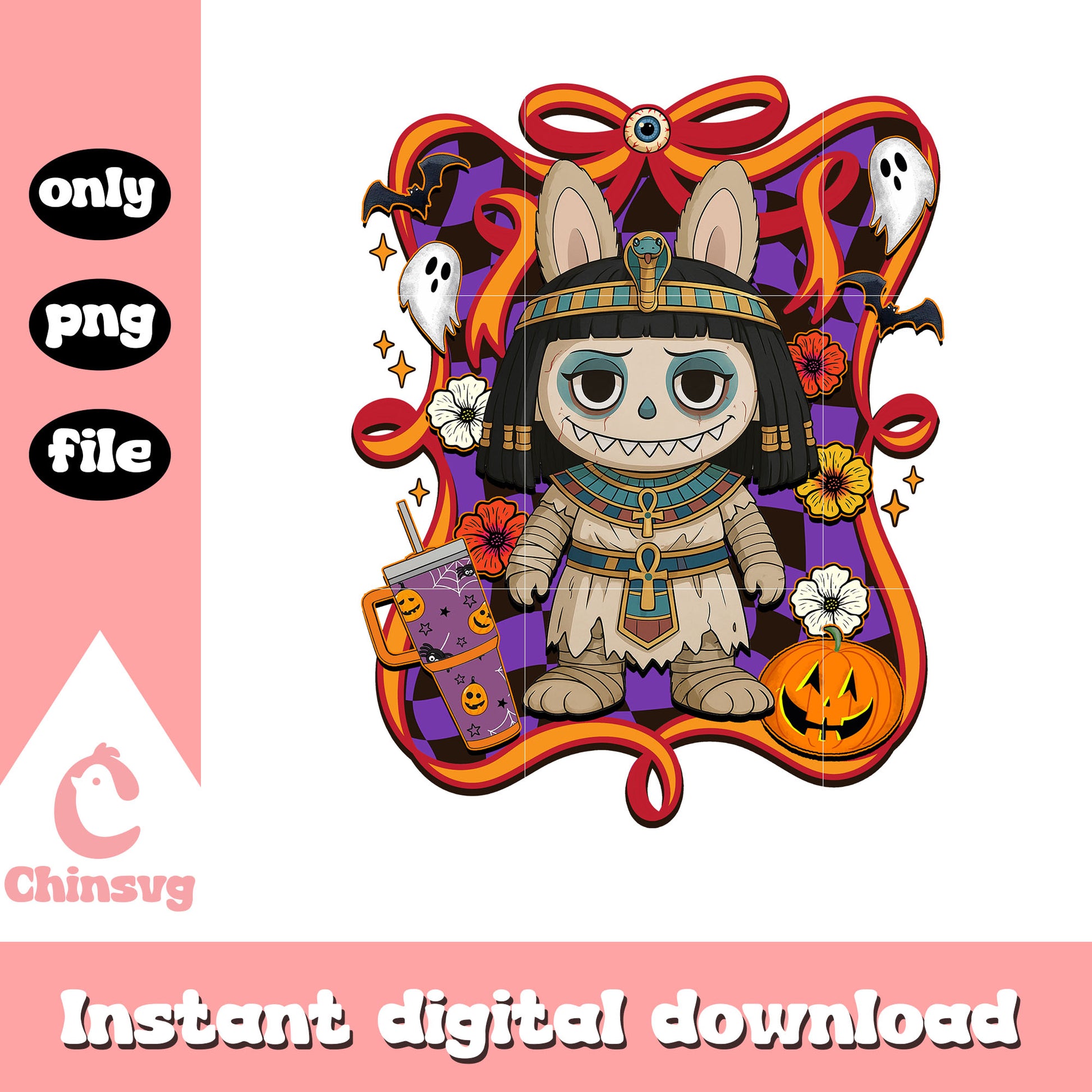 Cleopatra queen halloween labubu bow png, happy halloween png – Chinsvg