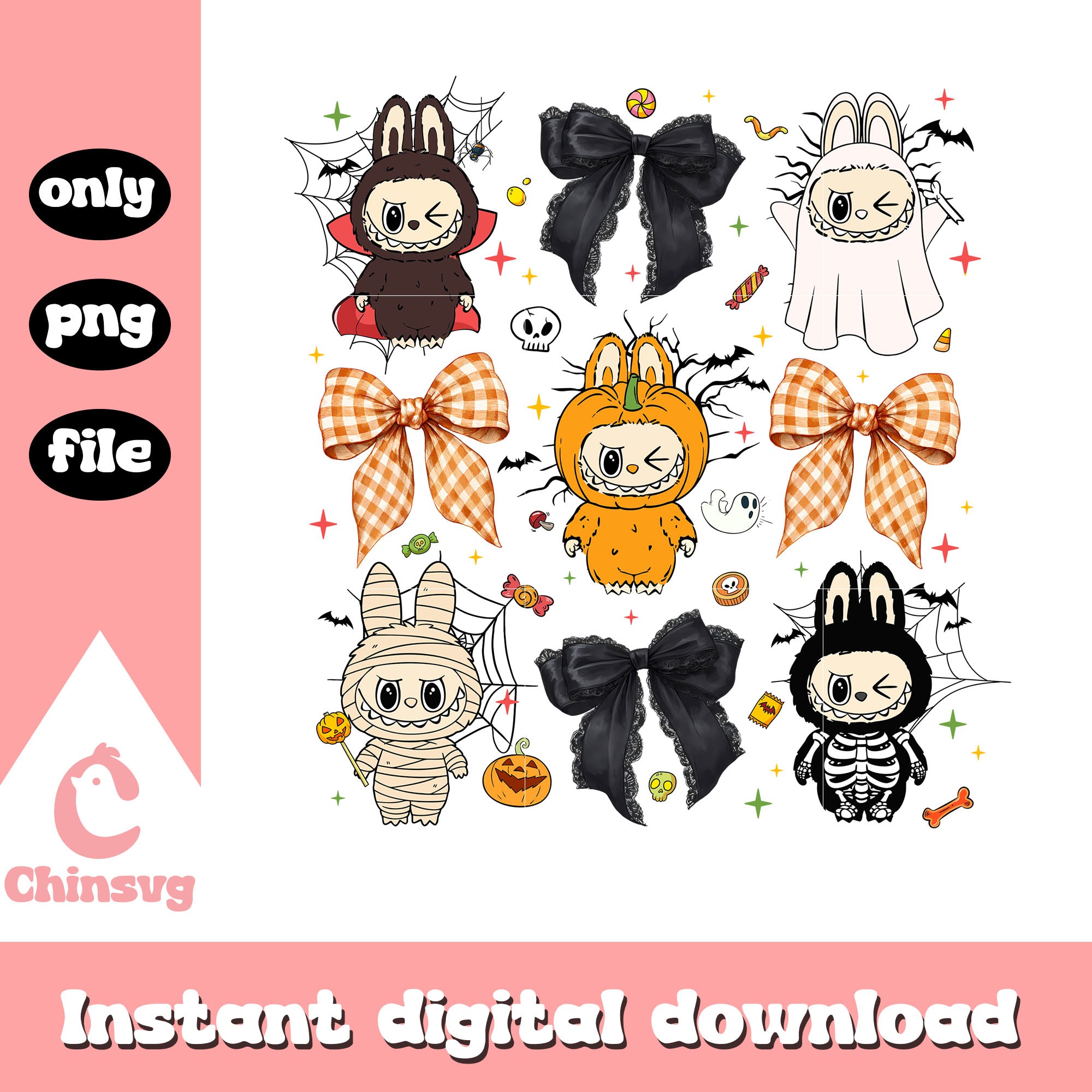 Coquette bow spooky doll monster characters png, labubu png – Chinsvg