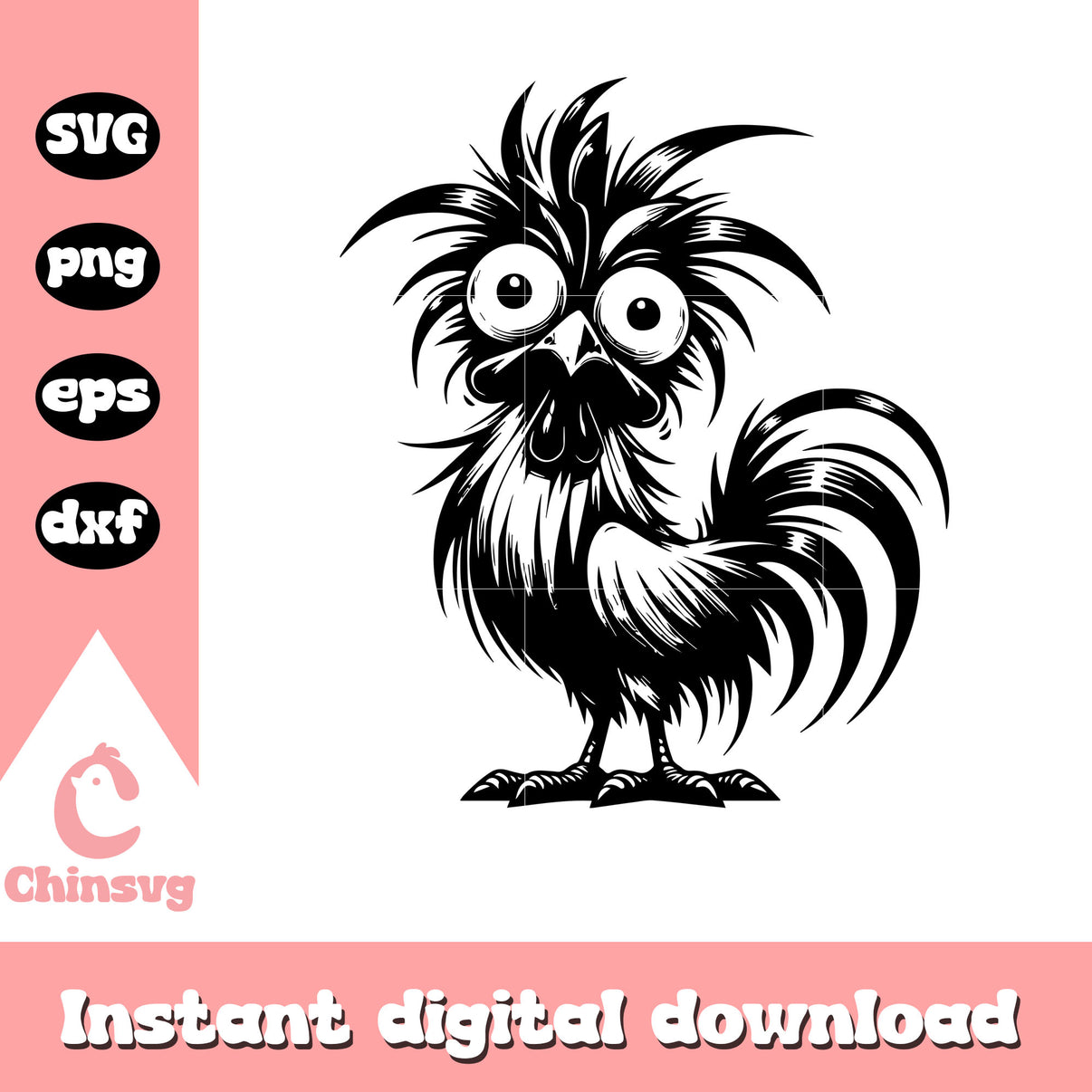 Crazy chicken black white design svg, crazy chicken svg – Chinsvg