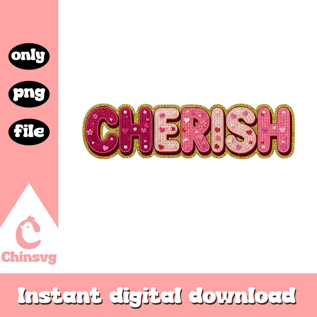 Crochet pink cherish design png, valentines day love png – Chinsvg