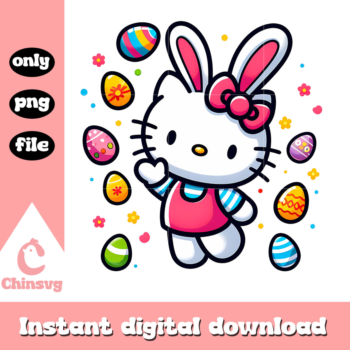Cute kitty bunny easter eggs png, hello kitty png, easter eggs png ...