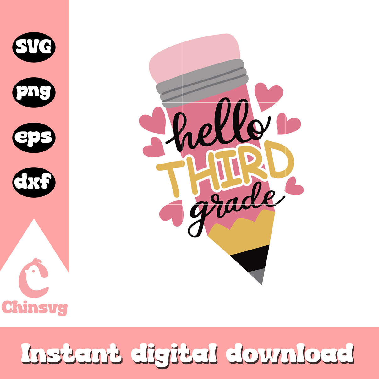 Cute pencil hello third grade design svg, back to school season svg ...